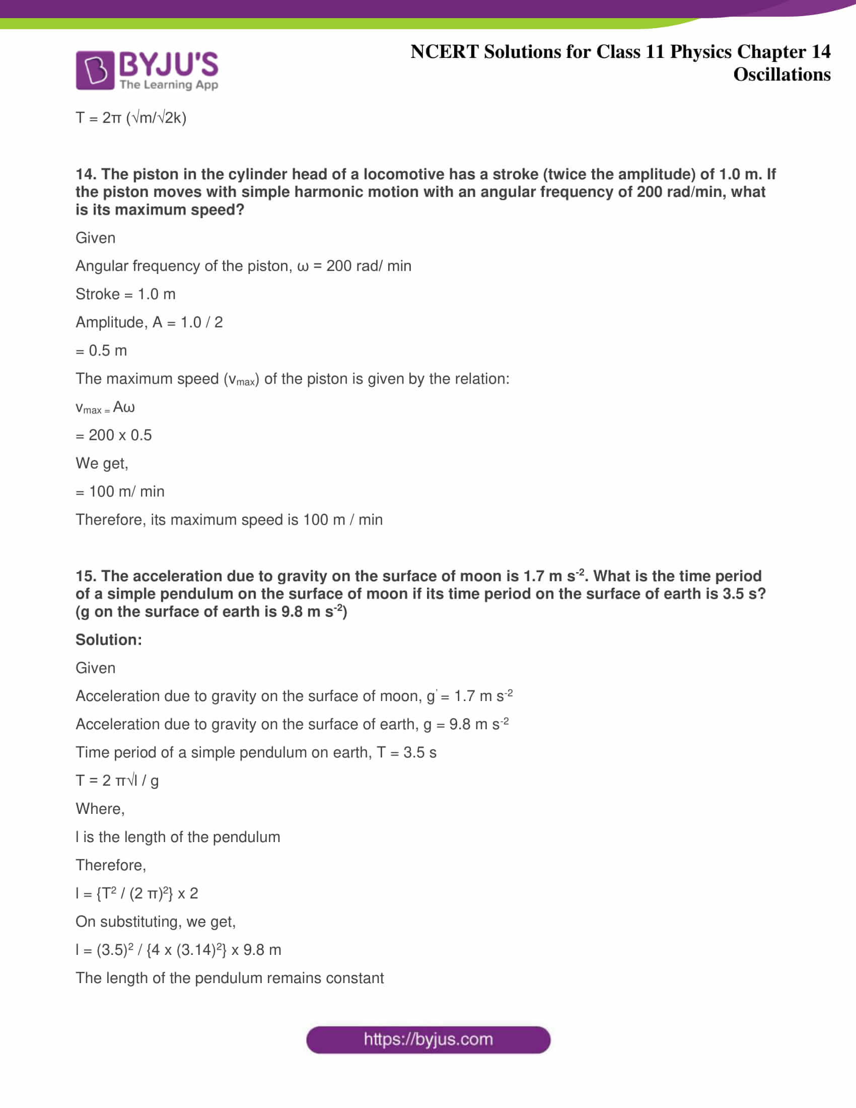 NCERT Solutions for Class 11 Physics Chapter 14 Oscillations