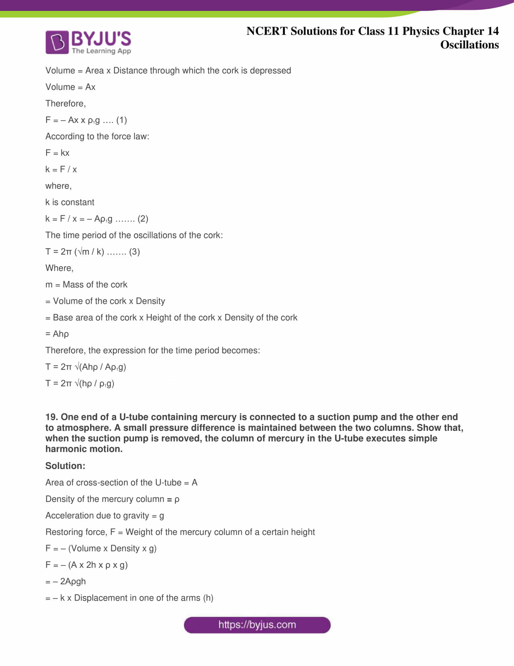NCERT Solutions for Class 11 Physics Chapter 14 Oscillations