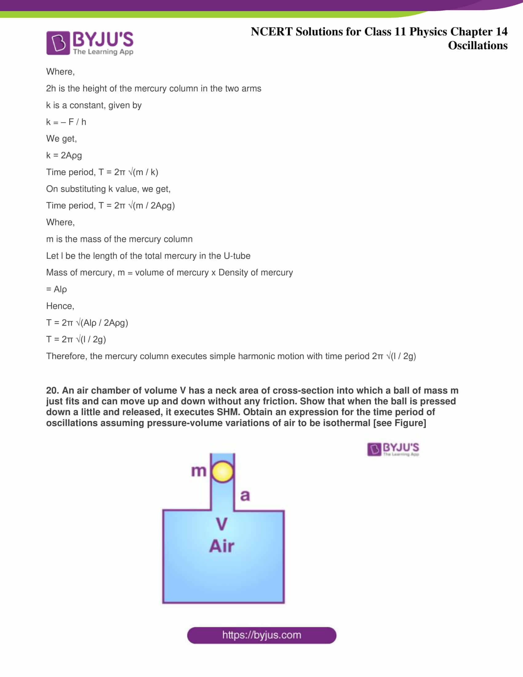 NCERT Solutions for Class 11 Physics Chapter 14 Oscillations