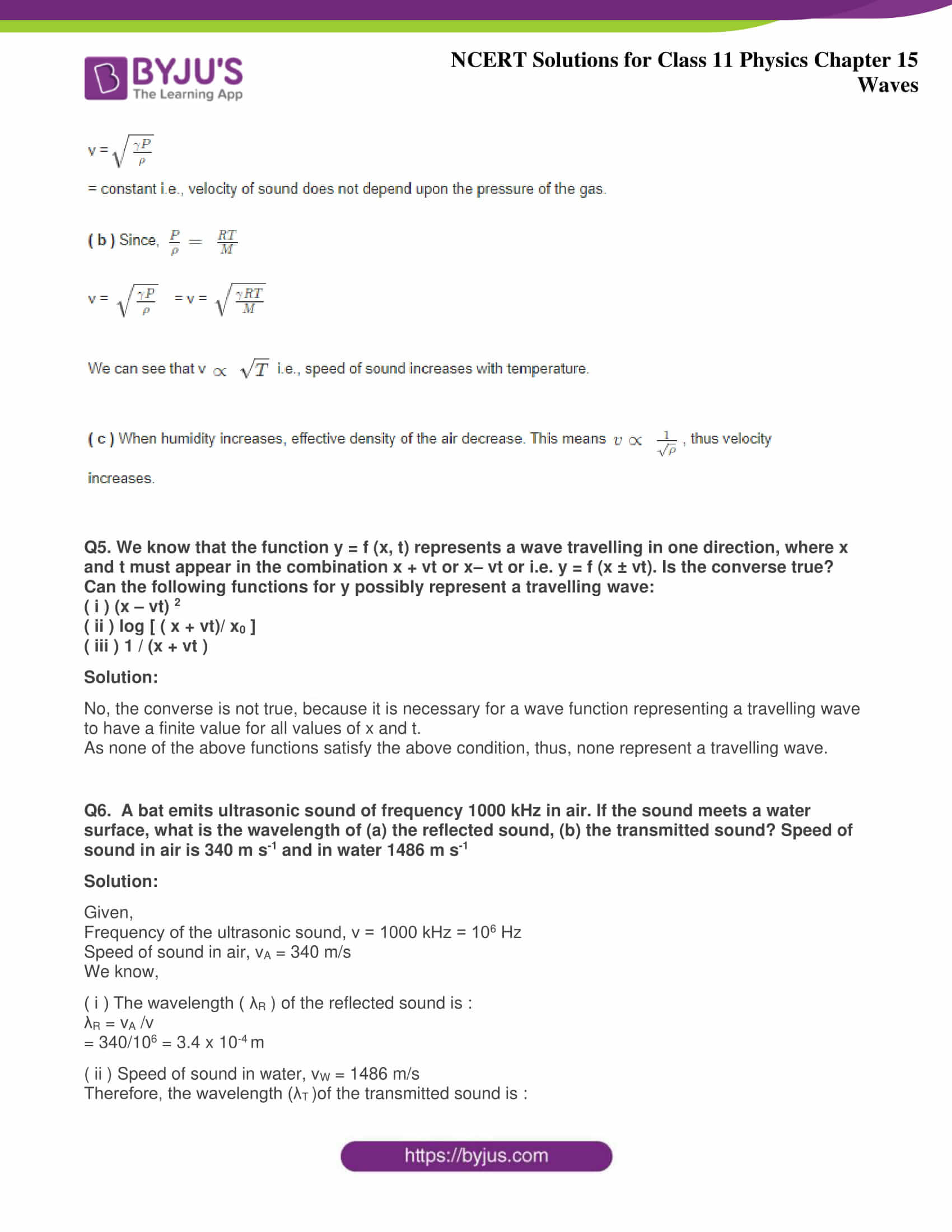 NCERT Solutions for Class 11 Physics Chapter 15 Waves