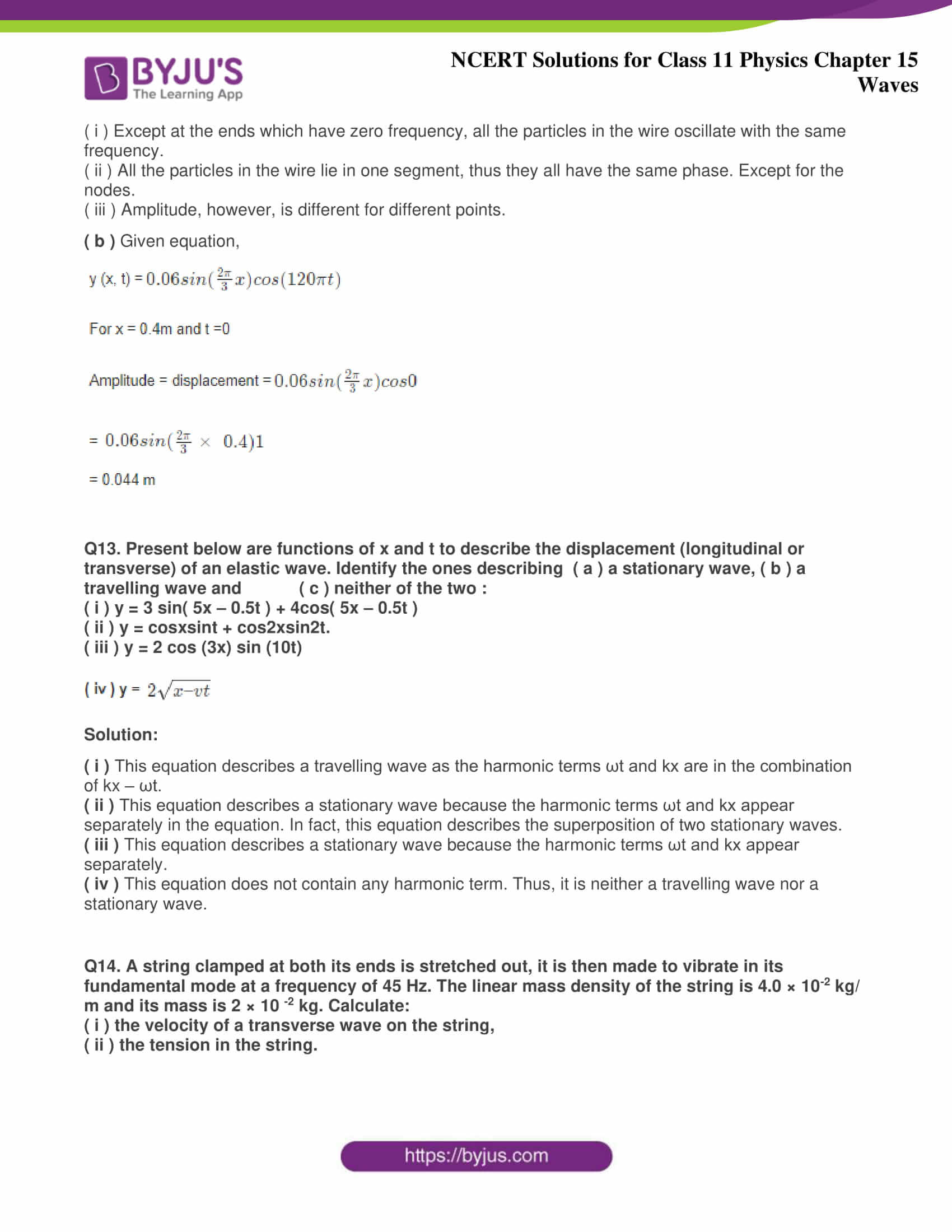 NCERT Solutions for Class 11 Physics Chapter 15 Waves