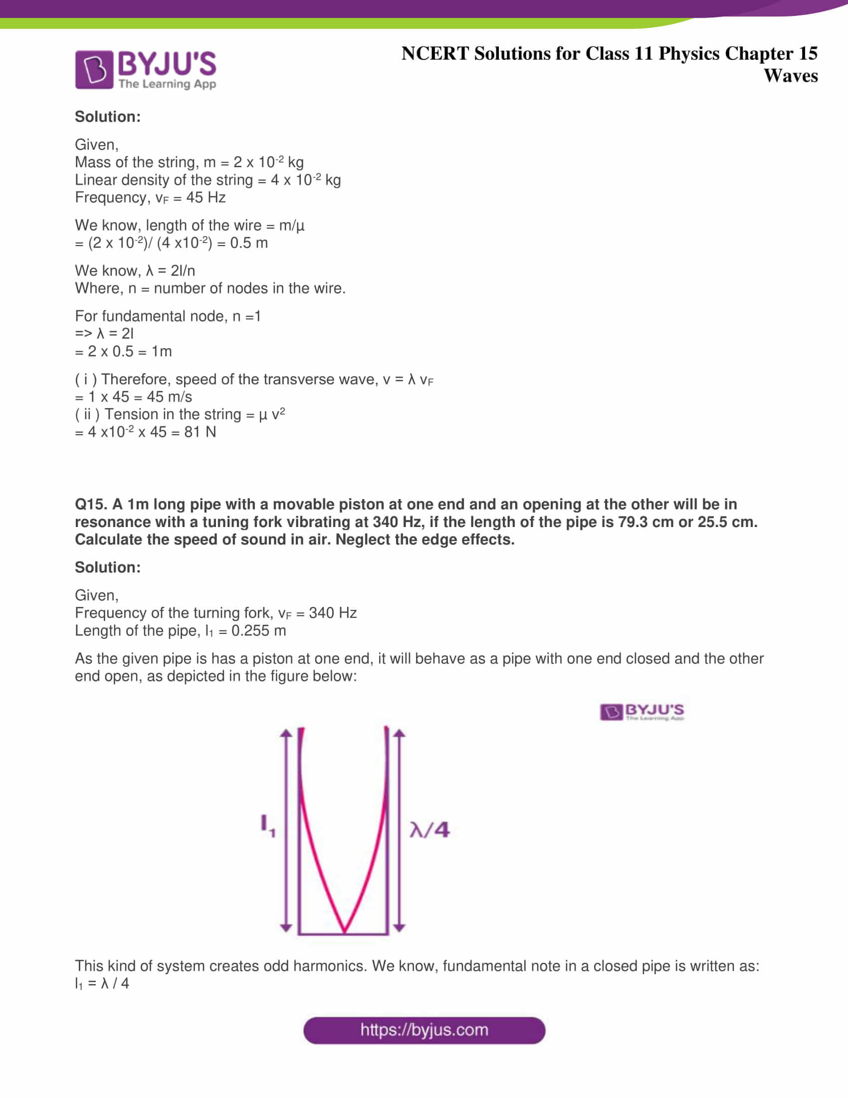 NCERT Solutions for Class 11 Physics Chapter 15 Waves