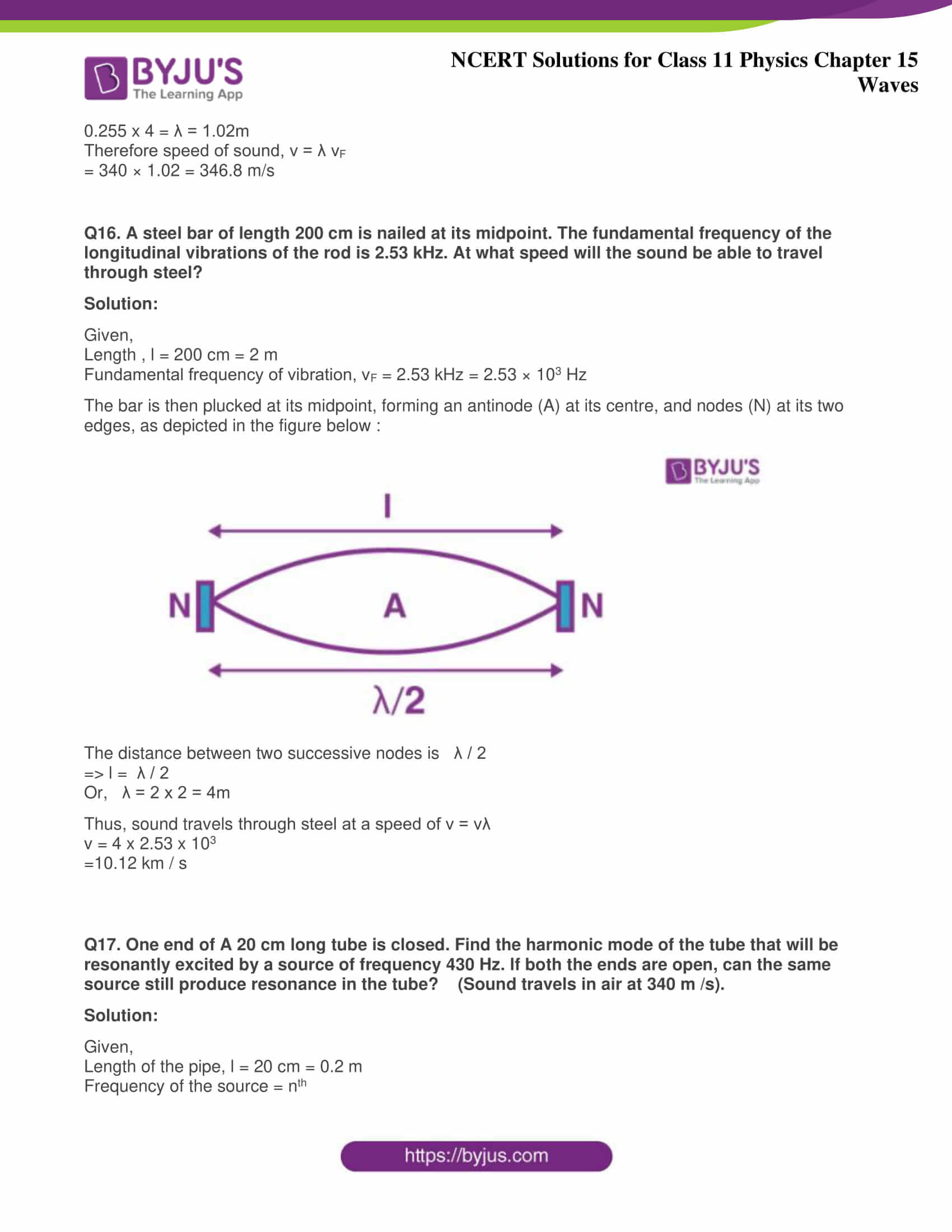 NCERT Solutions for Class 11 Physics Chapter 15 Waves