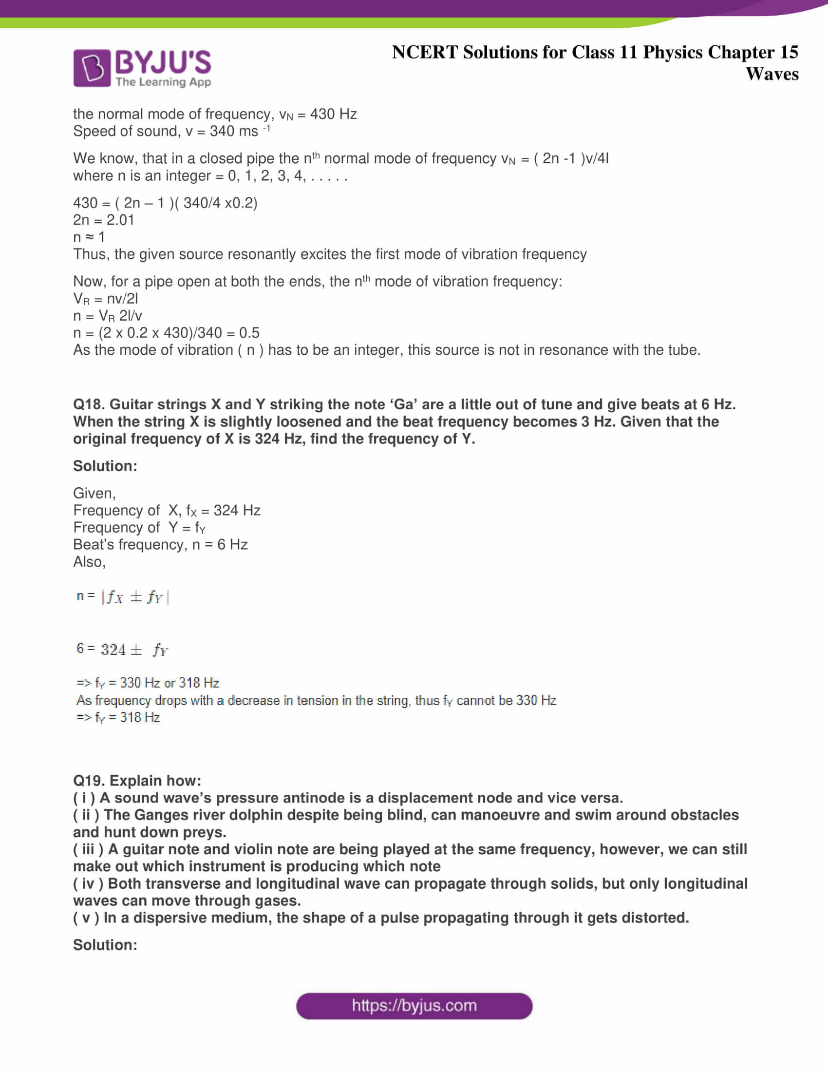 NCERT Solutions for Class 11 Physics Chapter 15 Waves