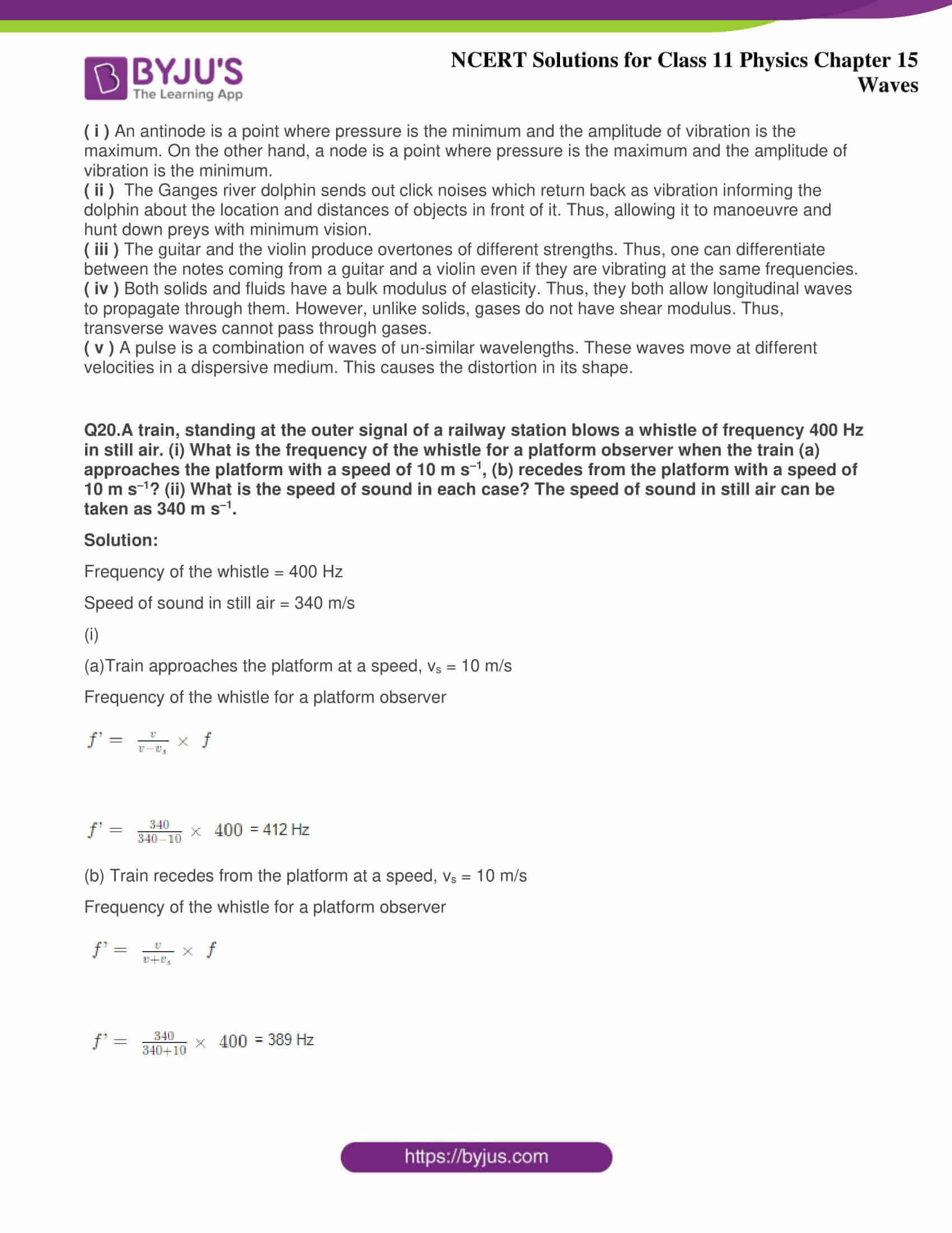 NCERT Solutions for Class 11 Physics Chapter 15 Waves