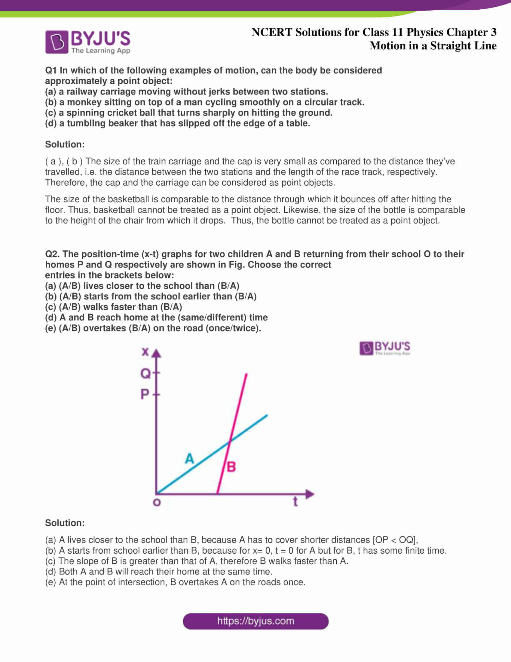 NCERT Solutions for Class 11 Physics Chapter 3 Motion in a Straight Line