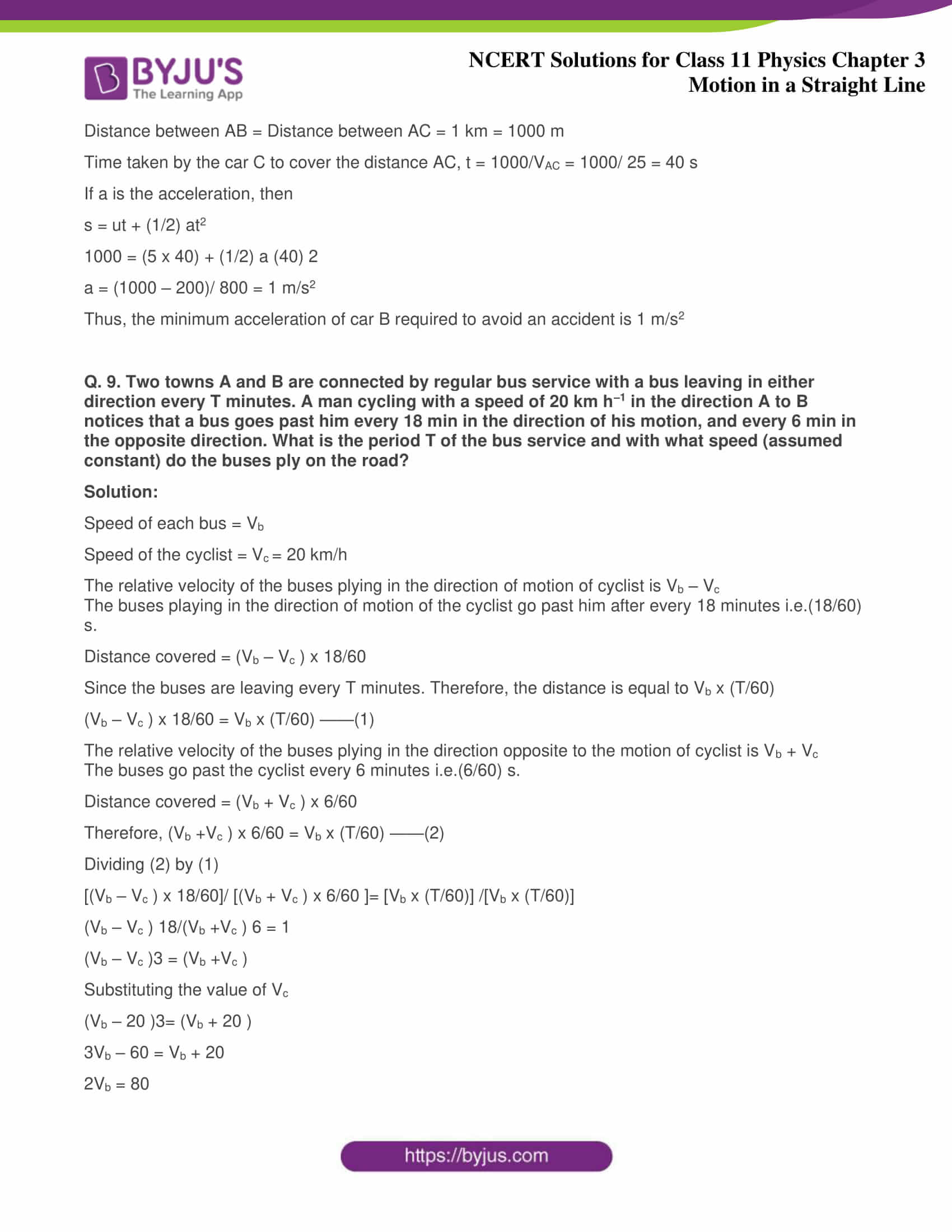 NCERT Solutions for Class 11 Physics Chapter 3 Motion in a Straight Line