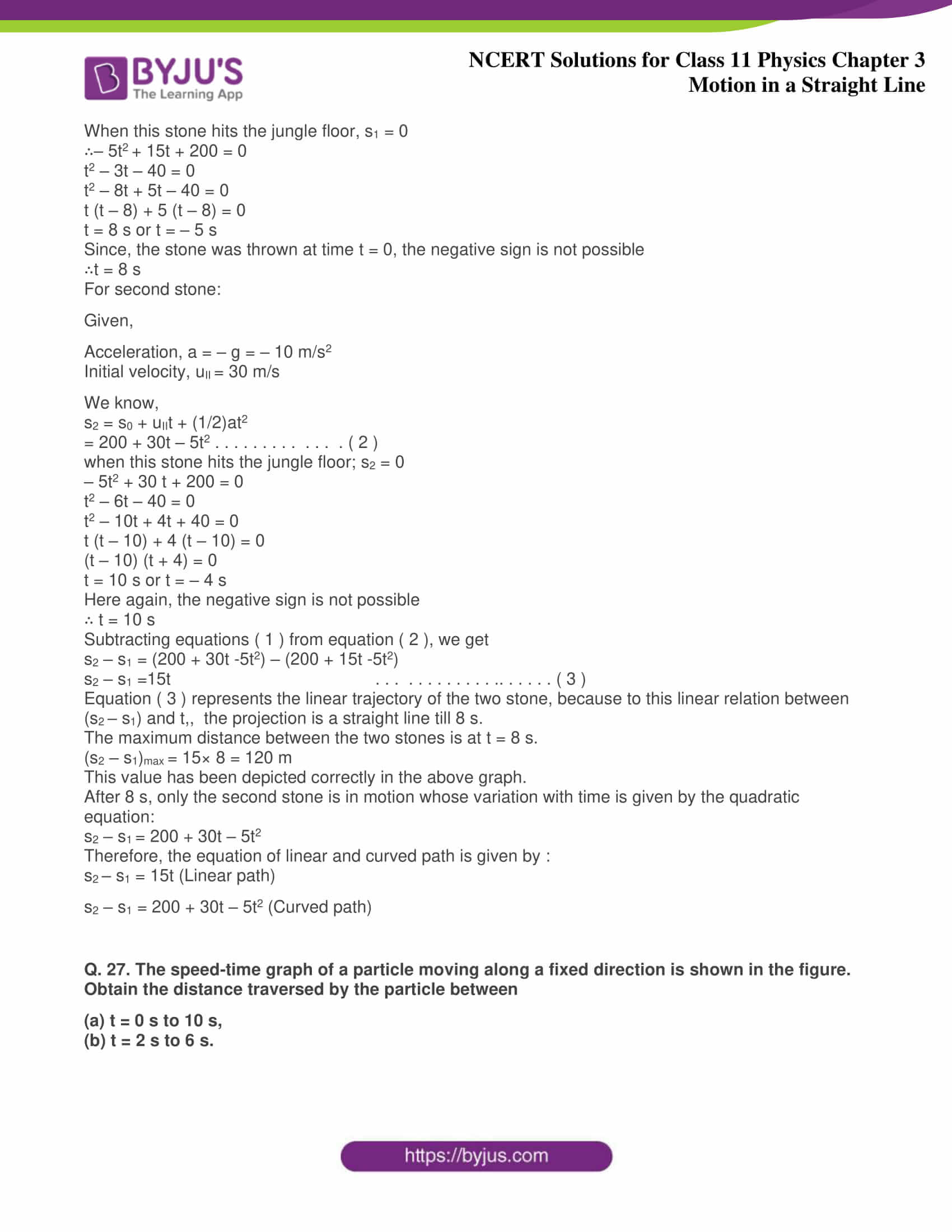 NCERT Solutions for Class 11 Physics Chapter 3 Motion in a Straight Line