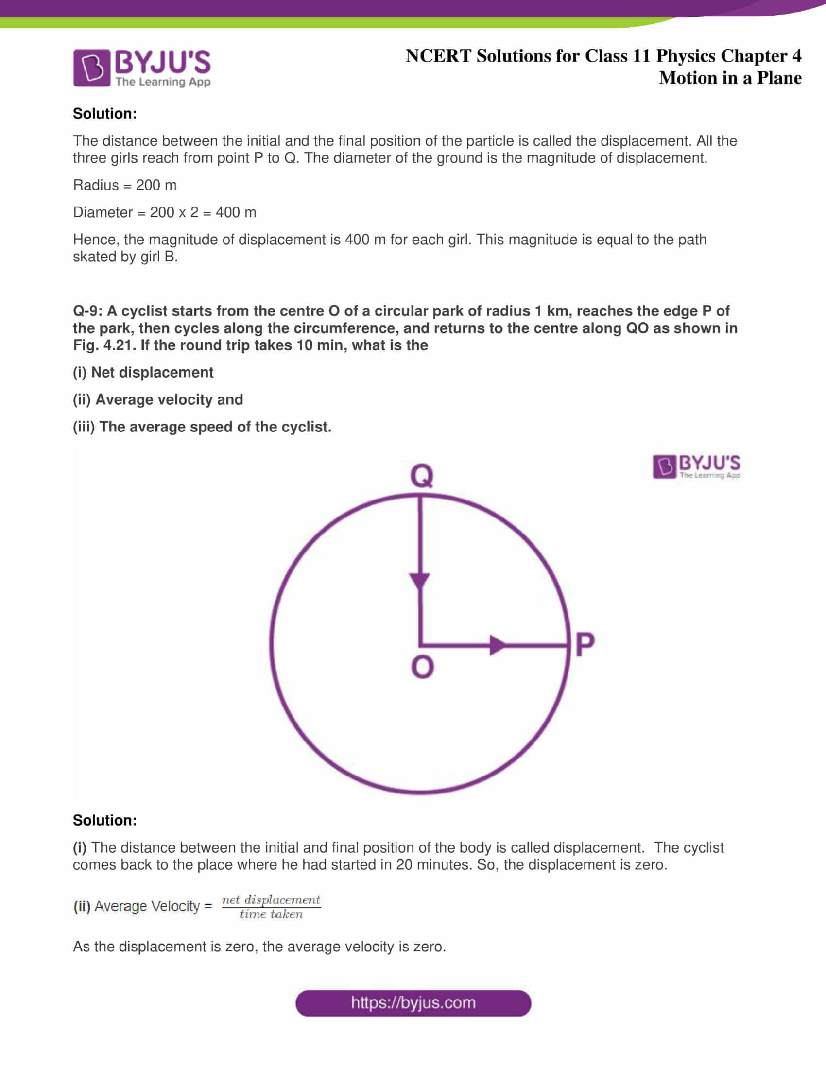 NCERT Solutions for Class 11 Physics Chapter 4 Motion In A Plane