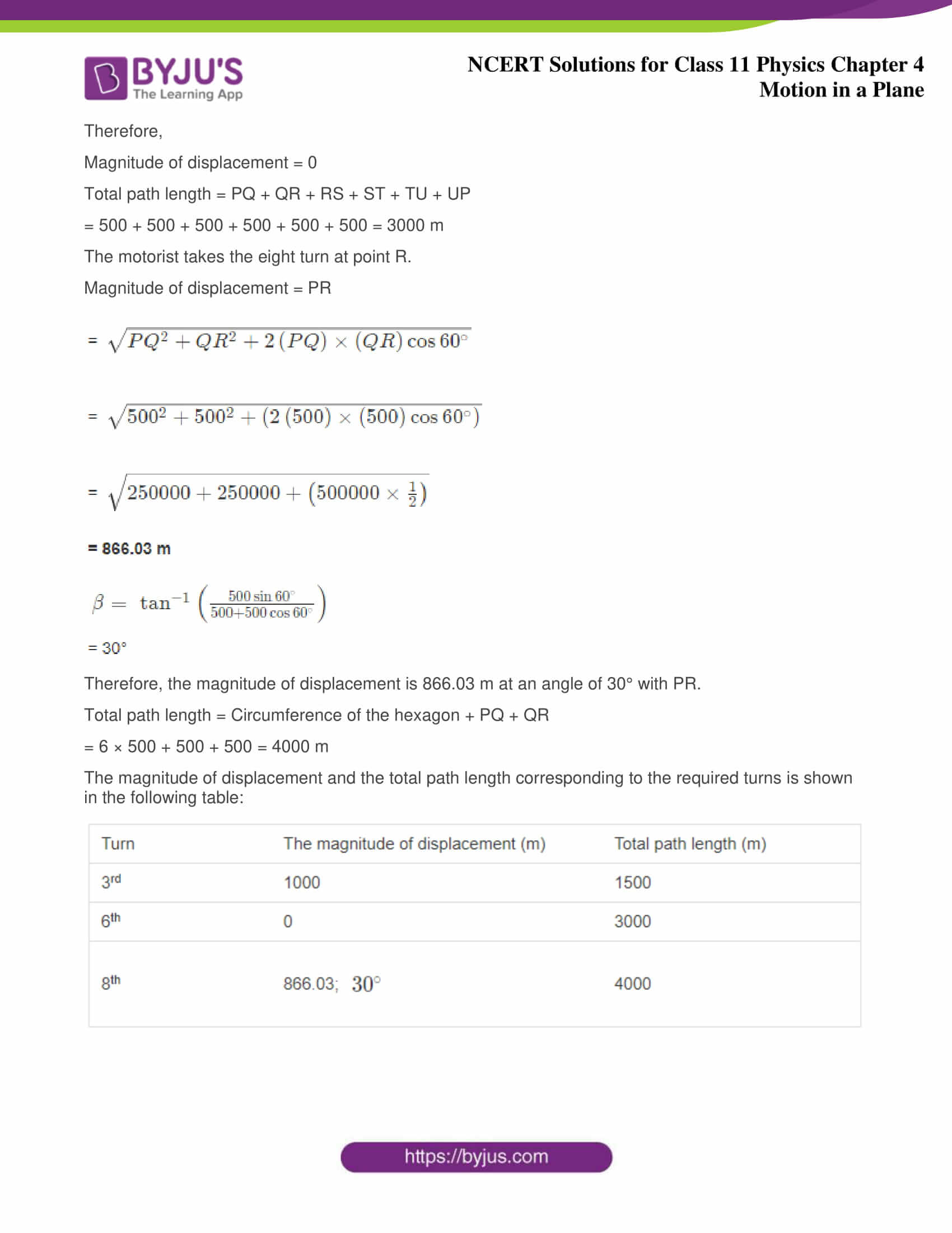 NCERT Solutions for Class 11 Physics Chapter 4 Motion In A Plane