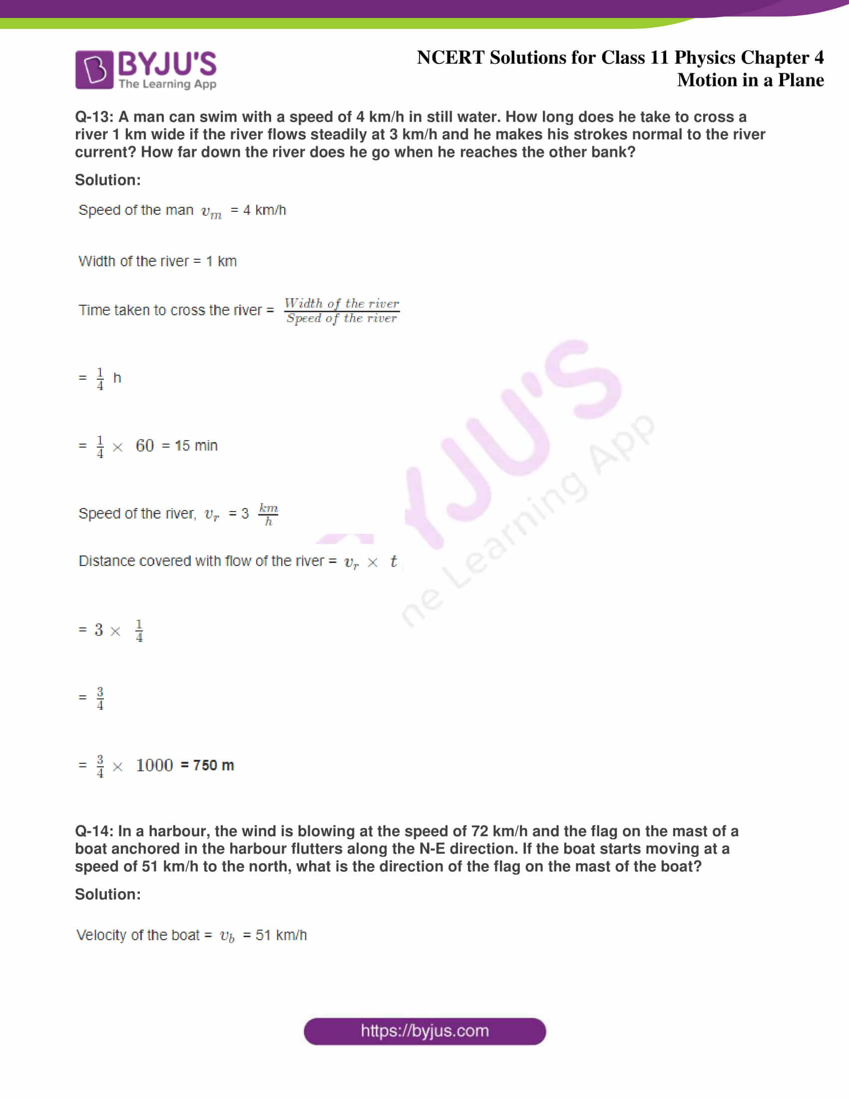 NCERT Solutions for Class 11 Physics Chapter 4 Motion In A Plane