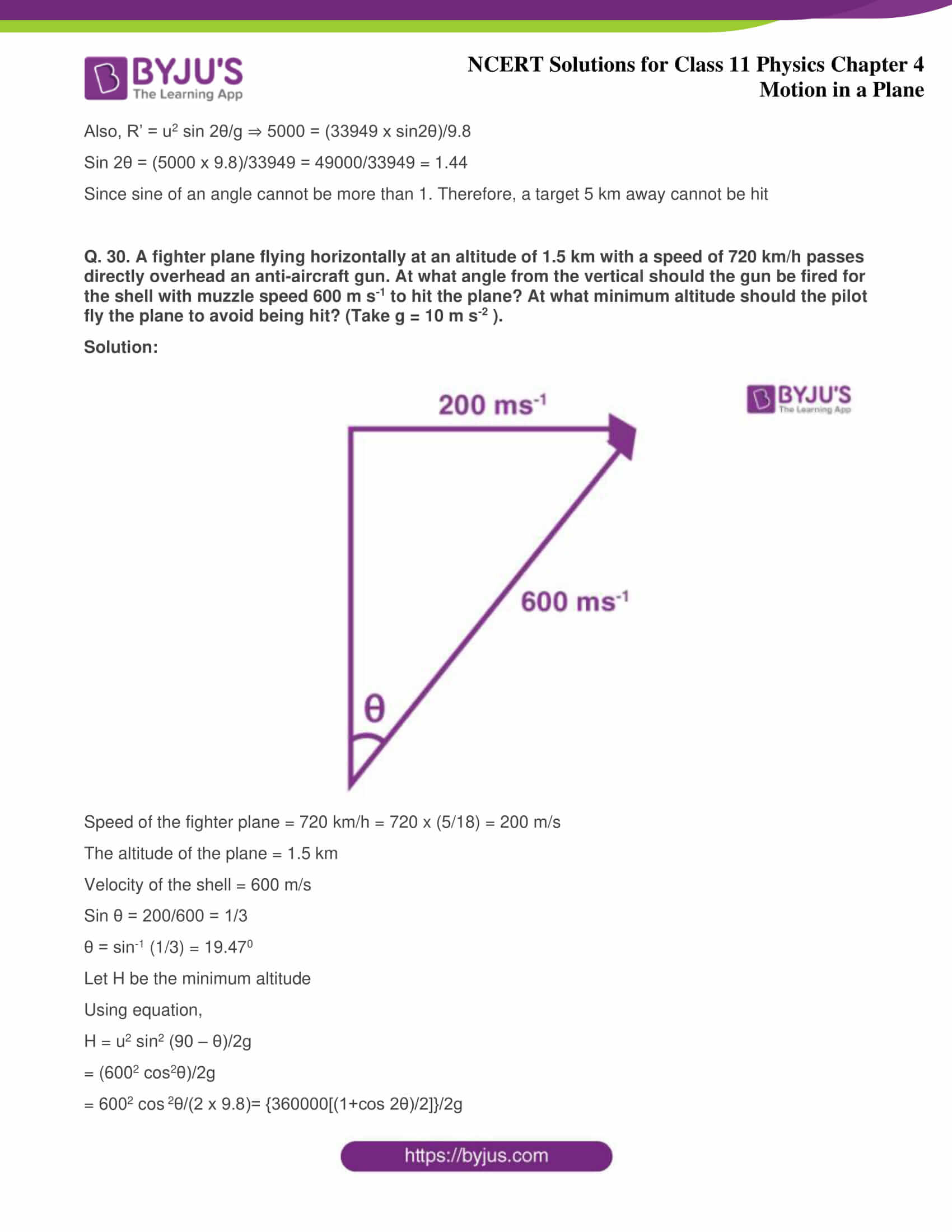 NCERT Solutions for Class 11 Physics Chapter 4 Motion In A Plane
