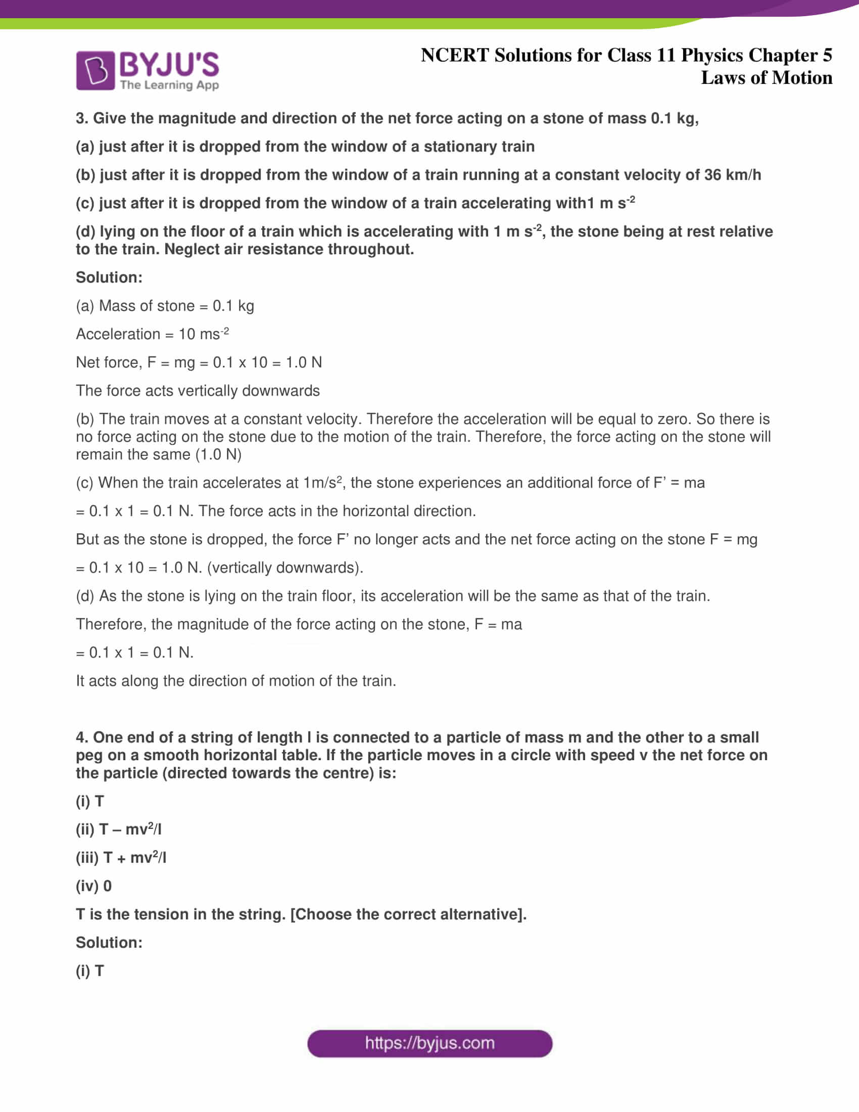NCERT Solutions for Class 11 Physics Chapter 5 Laws of Motion