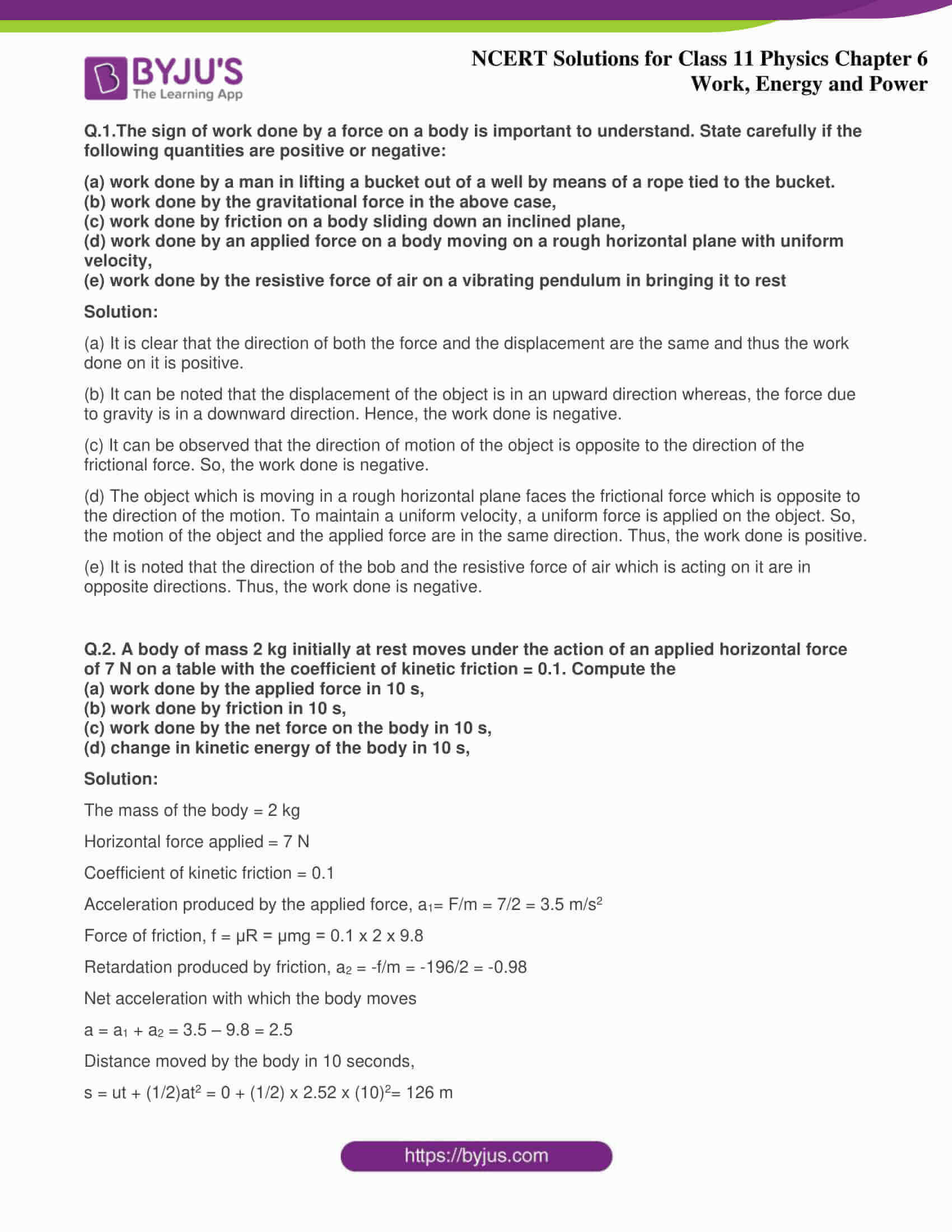 NCERT Solutions for Class 11 Physics Chapter 6 Work, Energy and Power