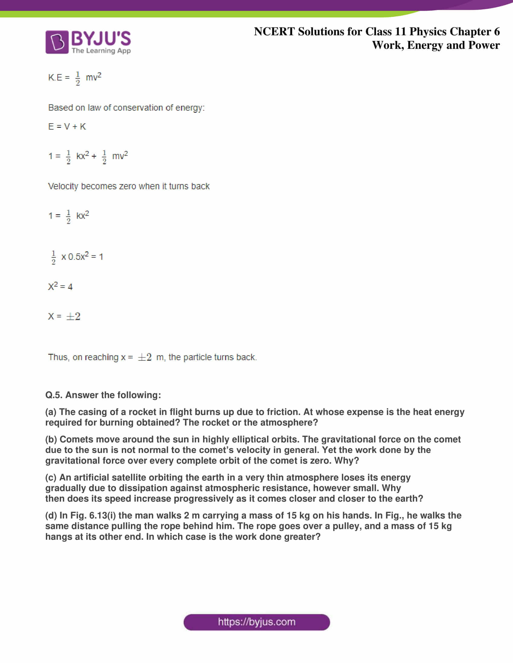 NCERT Solutions for Class 11 Physics Chapter 6 Work, Energy and Power