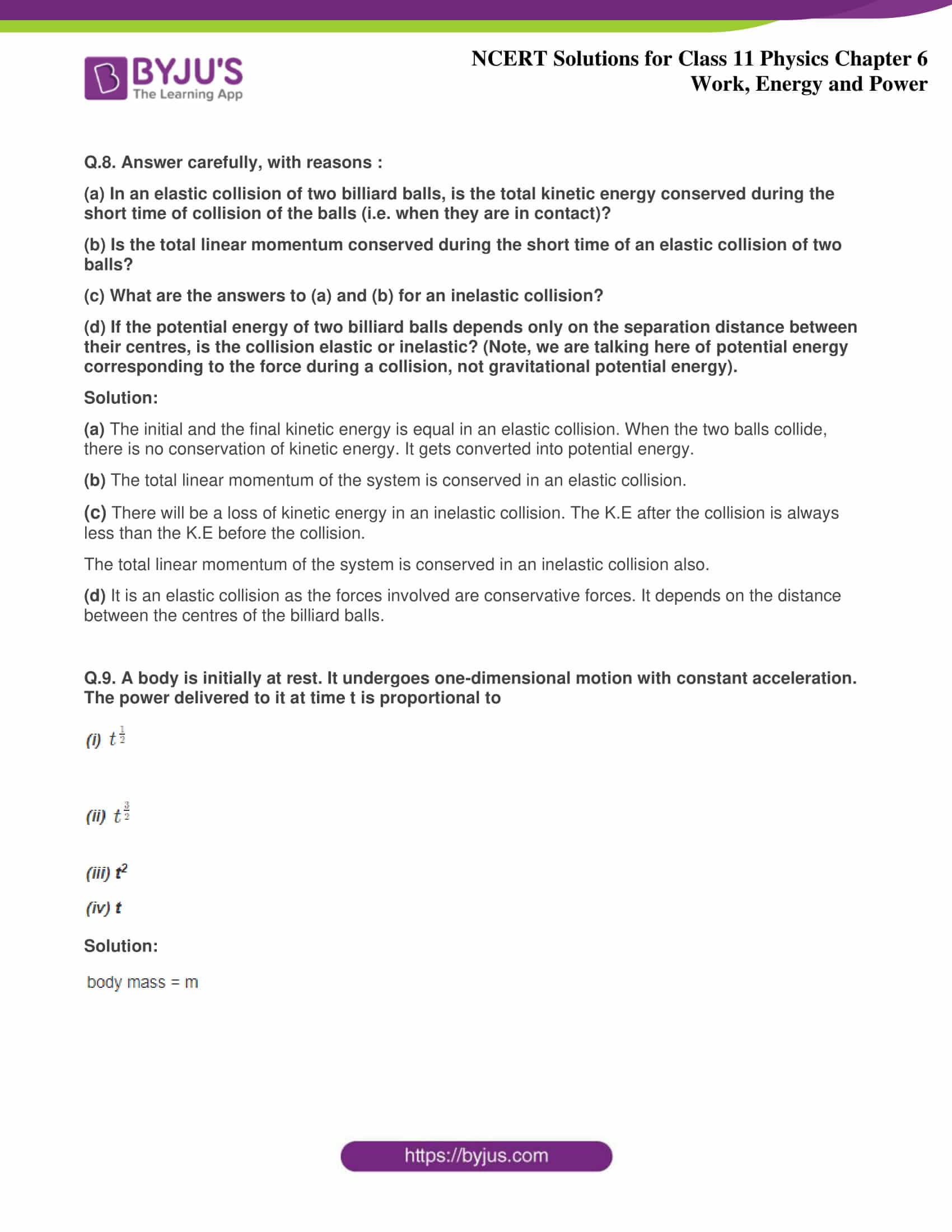 NCERT Solutions for Class 11 Physics Chapter 6 Work, Energy and Power