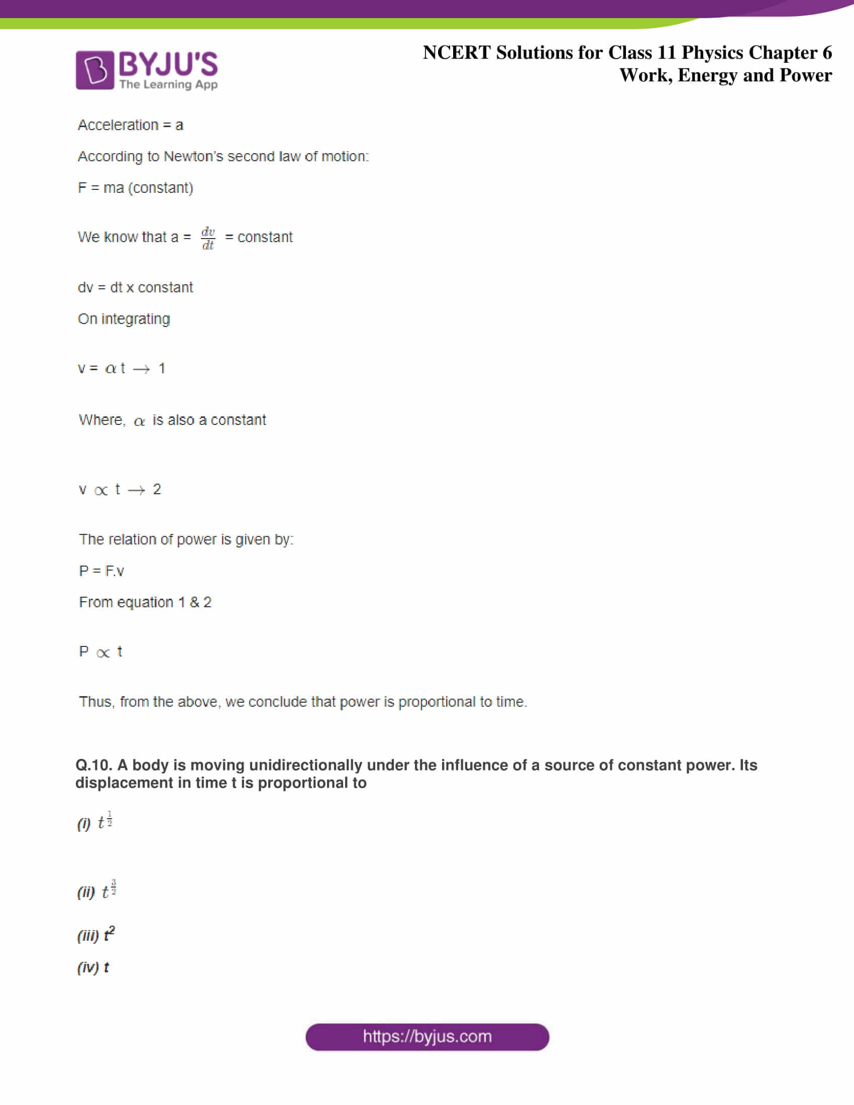NCERT Solutions for Class 11 Physics Chapter 6 Work, Energy and Power