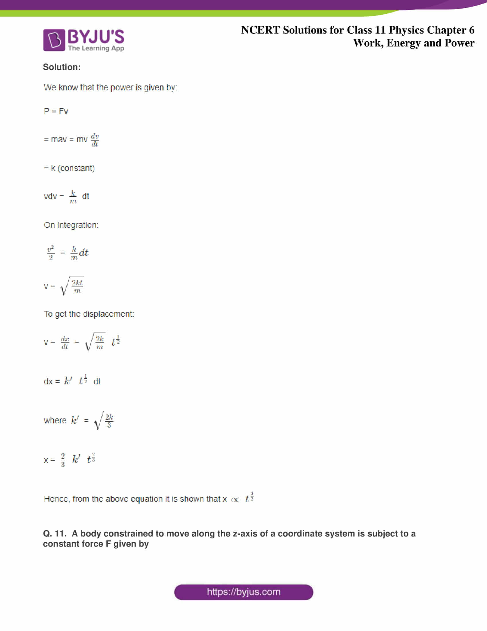 NCERT Solutions for Class 11 Physics Chapter 6 Work, Energy and Power