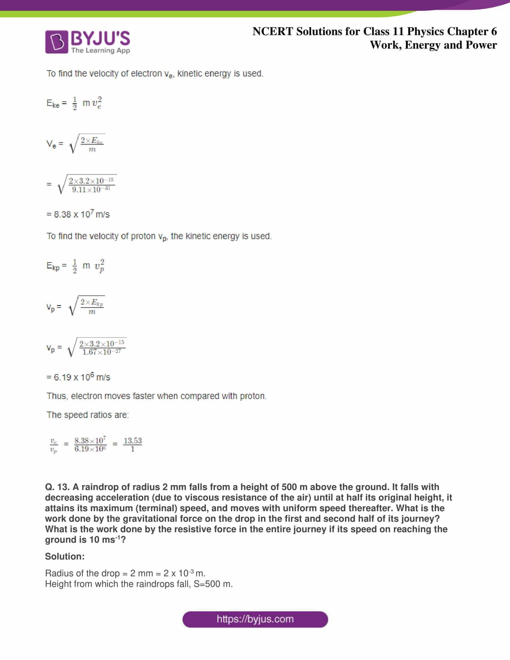 NCERT Solutions for Class 11 Physics Chapter 6 Work, Energy and Power