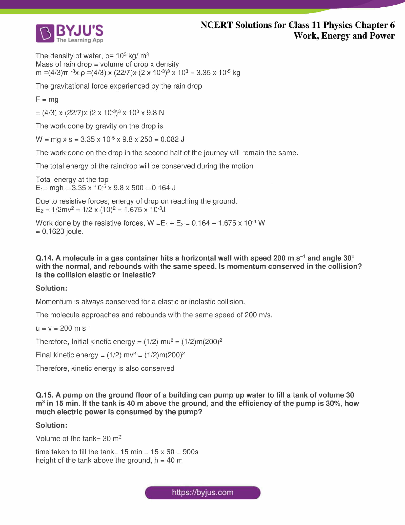 NCERT Solutions for Class 11 Physics Chapter 6 Work, Energy and Power