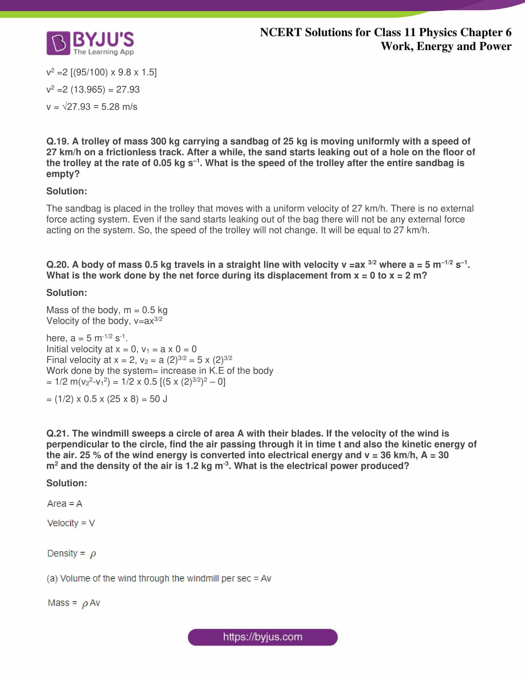 NCERT Solutions for Class 11 Physics Chapter 6 Work, Energy and Power
