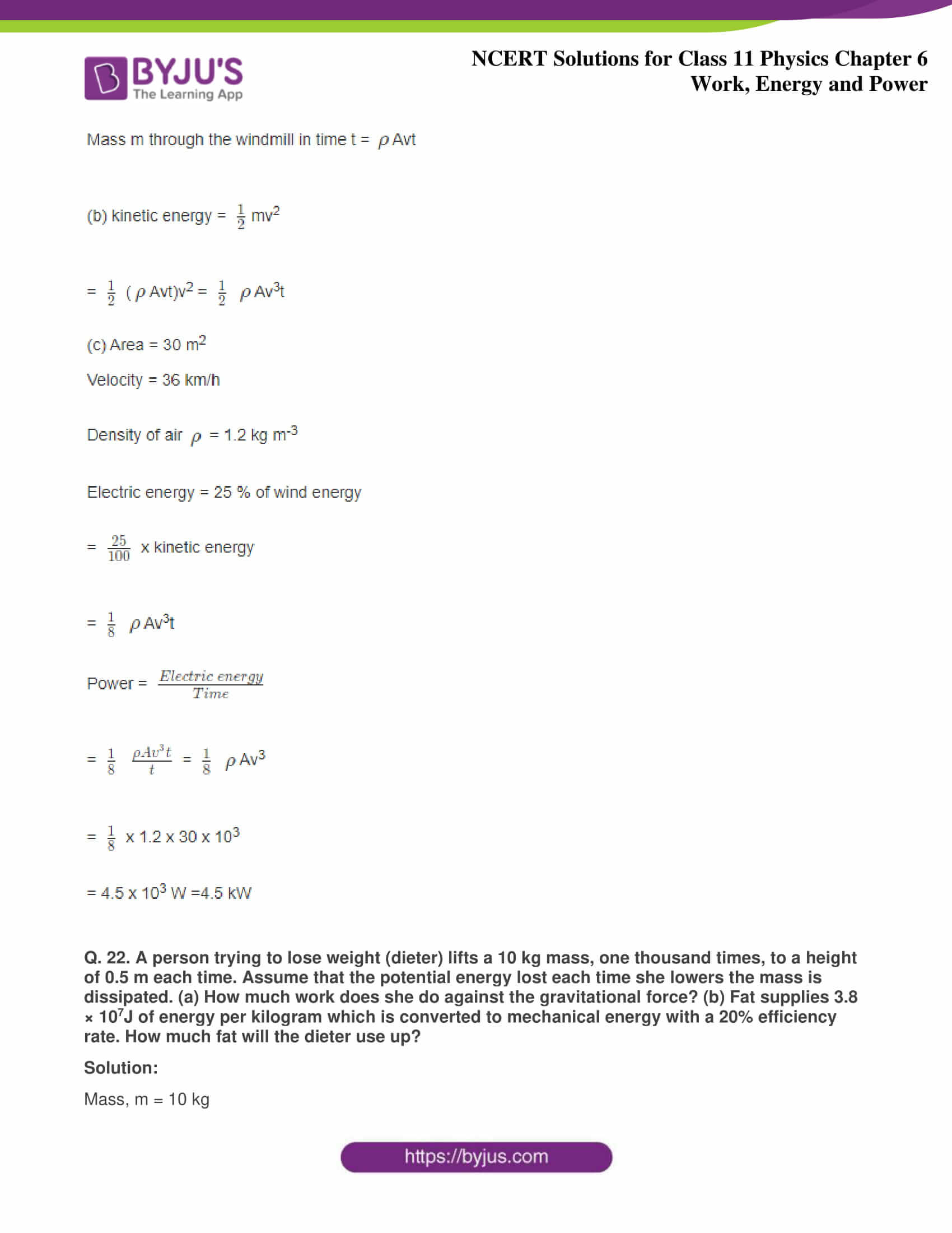 NCERT Solutions for Class 11 Physics Chapter 6 Work, Energy and Power