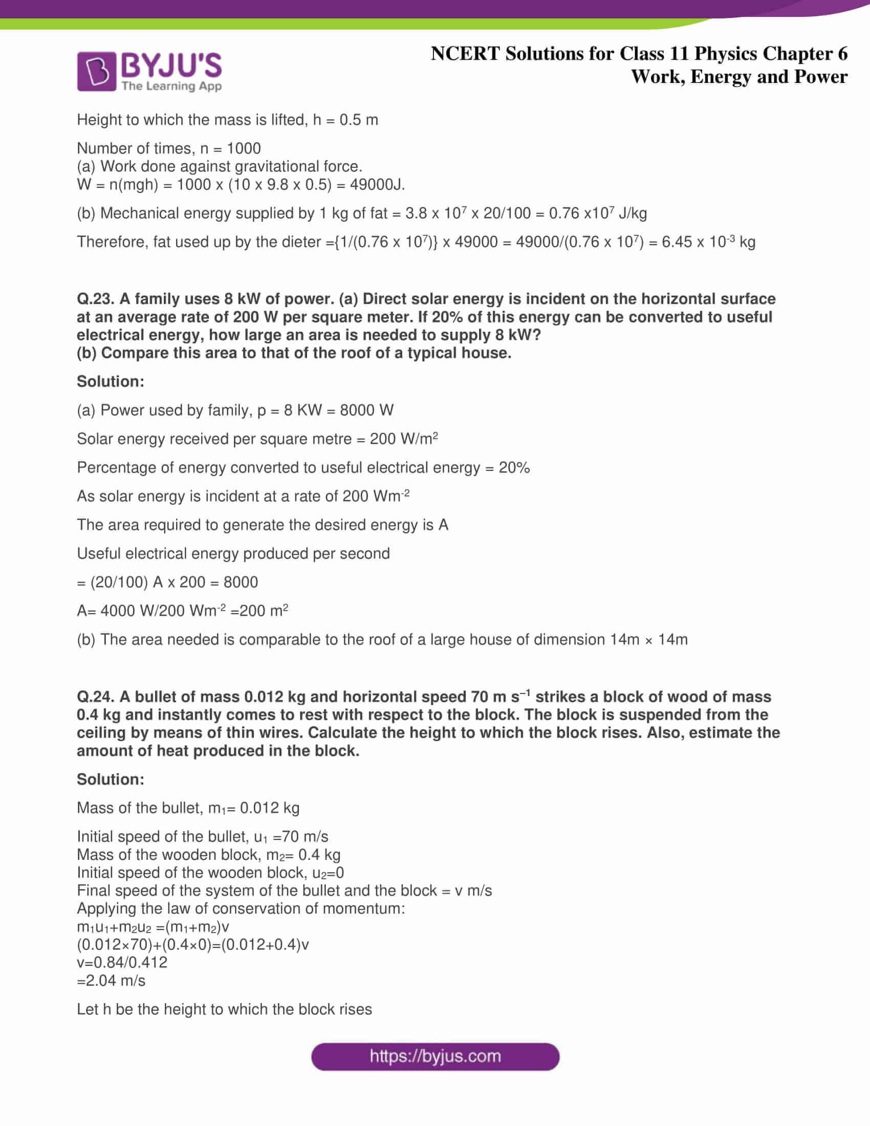 NCERT Solutions for Class 11 Physics Chapter 6 Work, Energy and Power