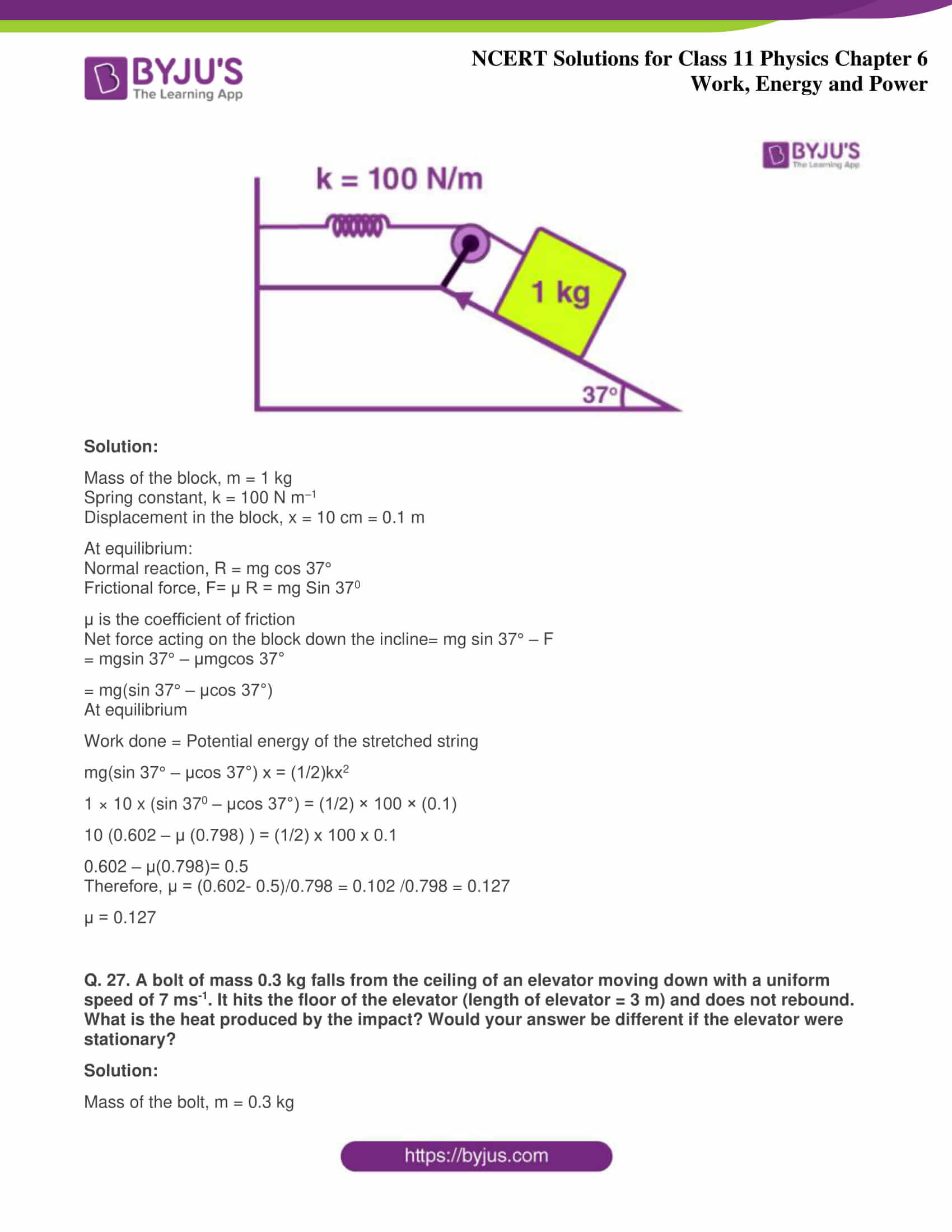 NCERT Solutions for Class 11 Physics Chapter 6 Work, Energy and Power