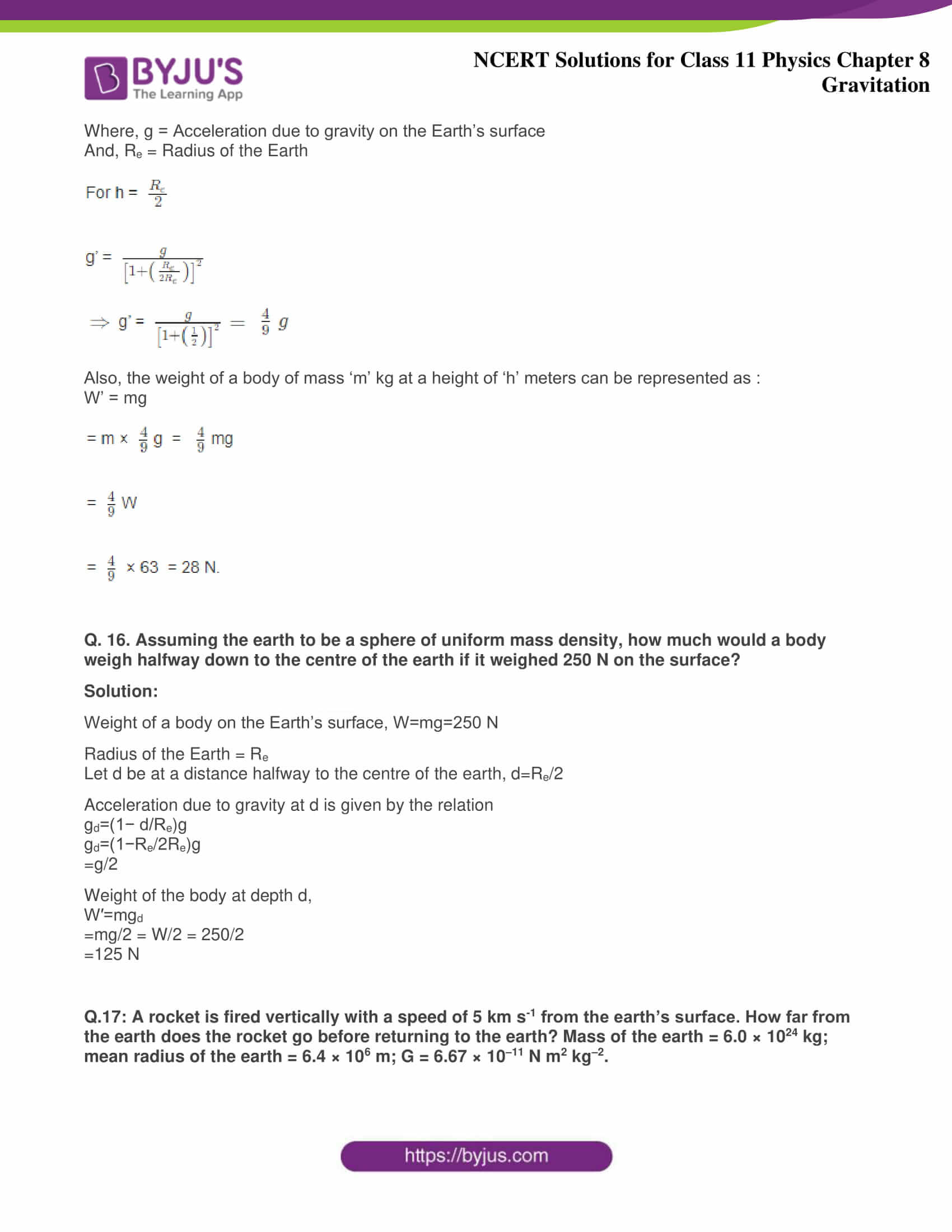 NCERT Solutions for Class 11 Physics Chapter 8 Gravitation NCERT Solutions for Class 11 Physics Chapter 8 Gravitation