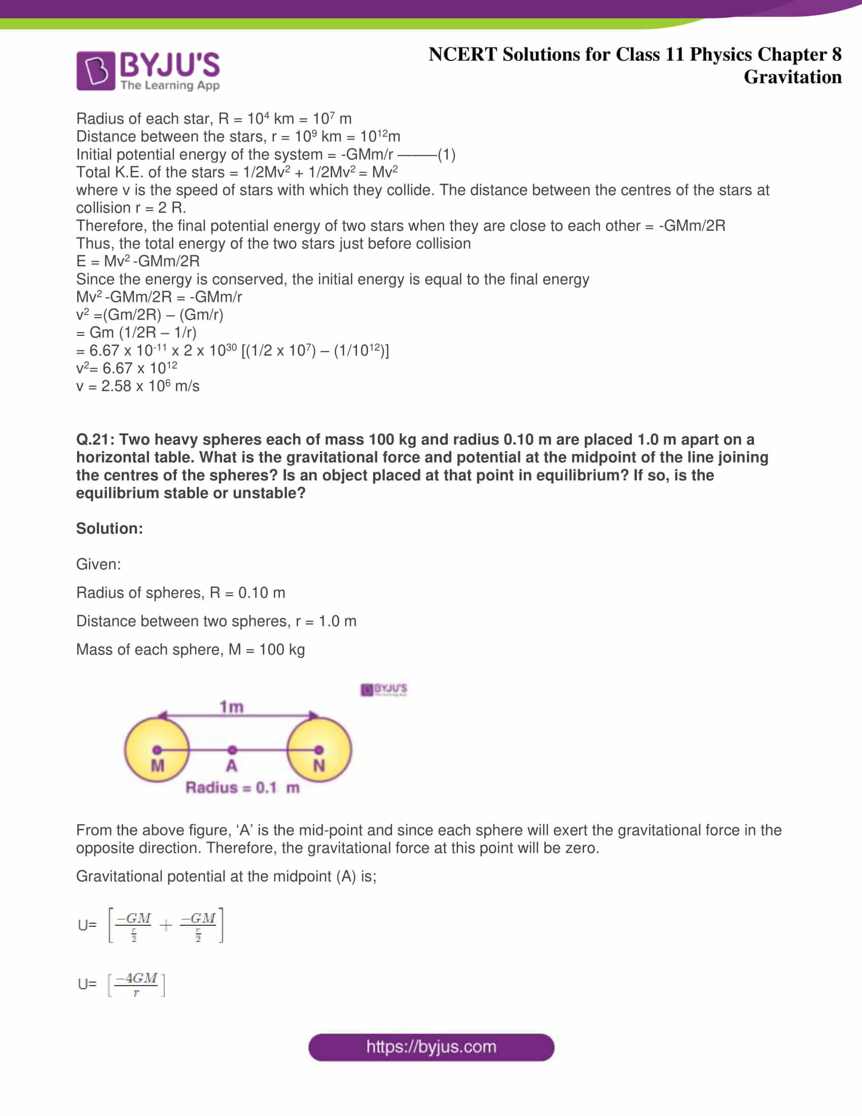 NCERT Solutions for Class 11 Physics Chapter 8 Gravitation