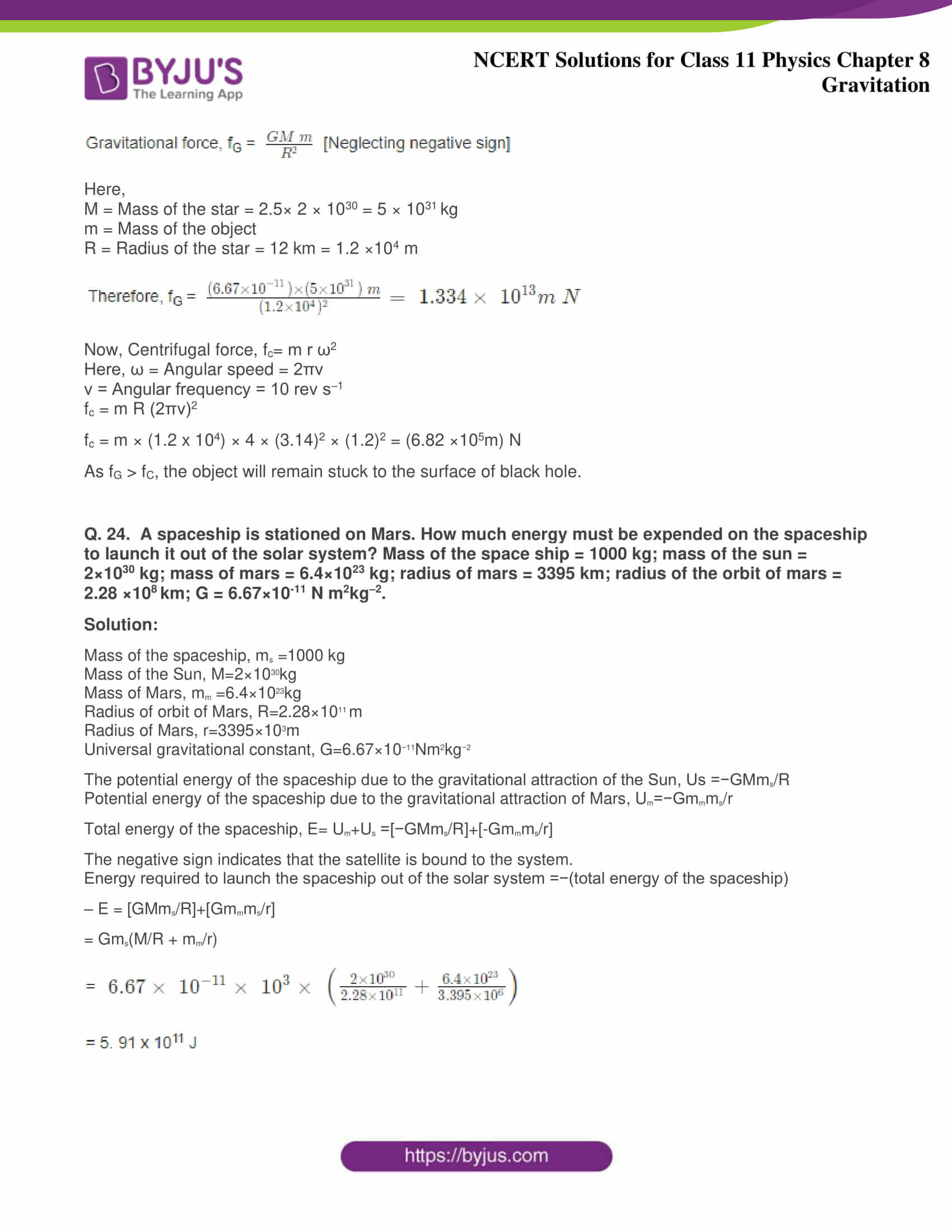NCERT Solutions for Class 11 Physics Chapter 8 Gravitation