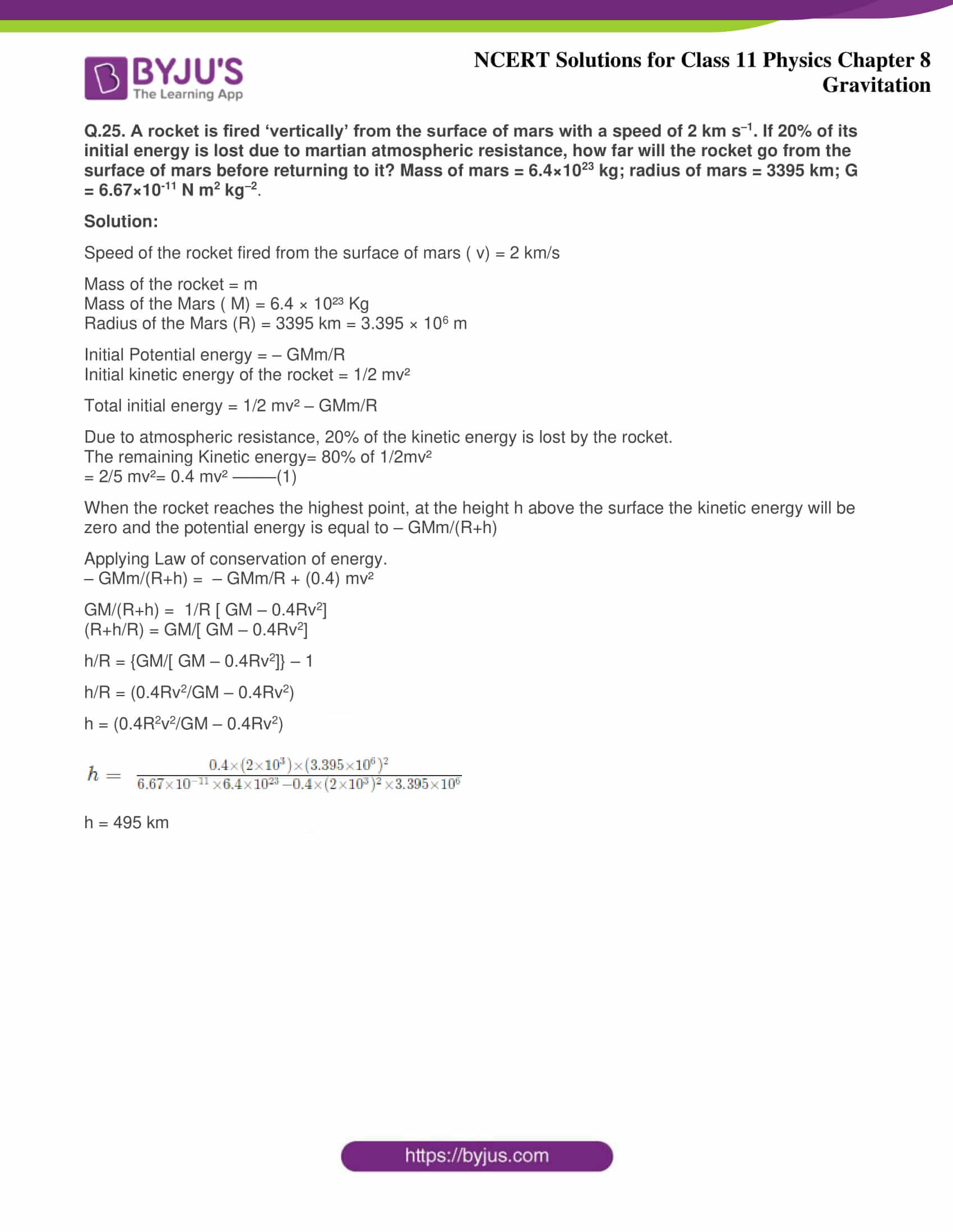 NCERT Solutions for Class 11 Physics Chapter 8 Gravitation