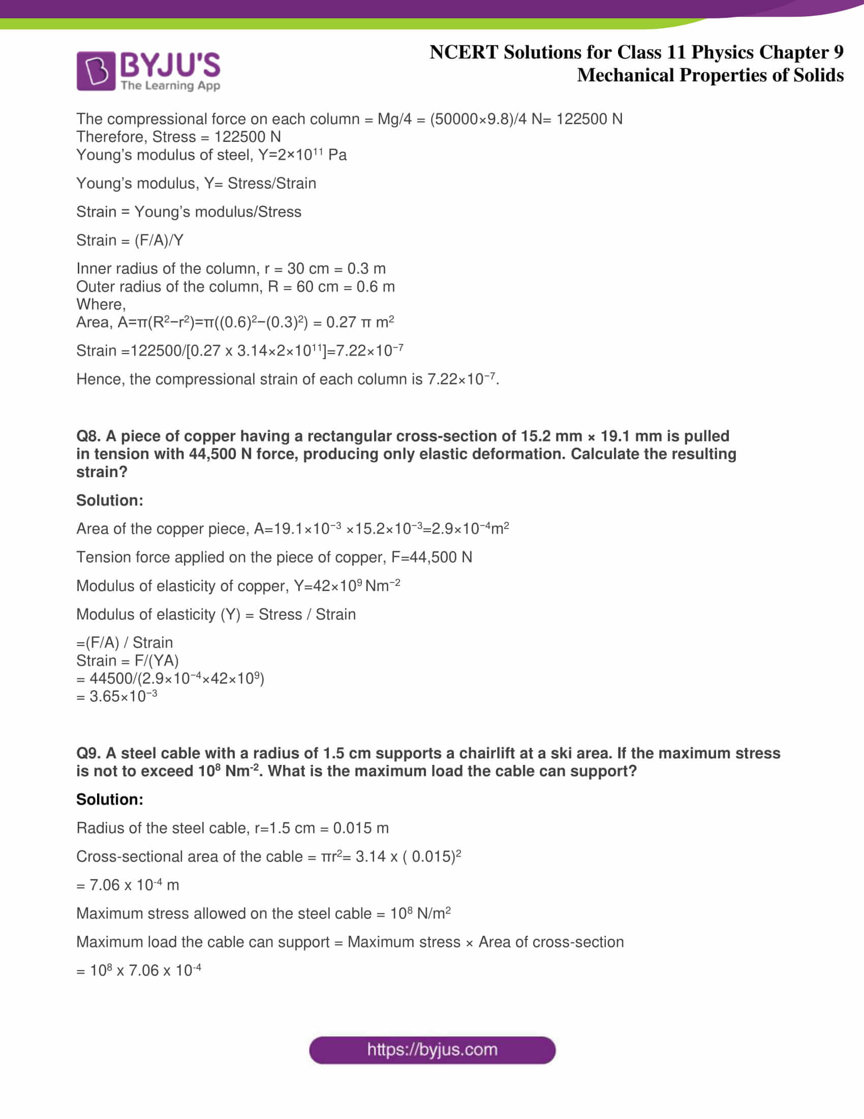 NCERT Solutions for Class 11 Physics Chapter 9 Mechanical Properties of Solids