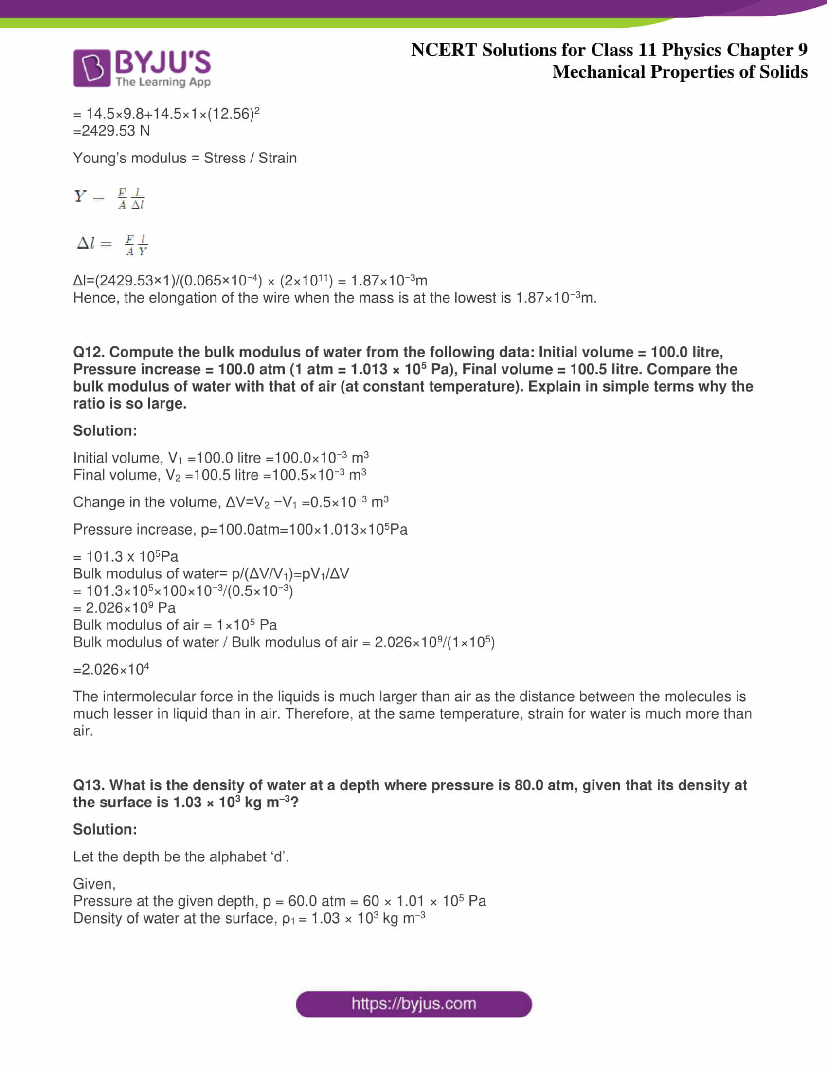NCERT Solutions for Class 11 Physics Chapter 9 Mechanical Properties of Solids