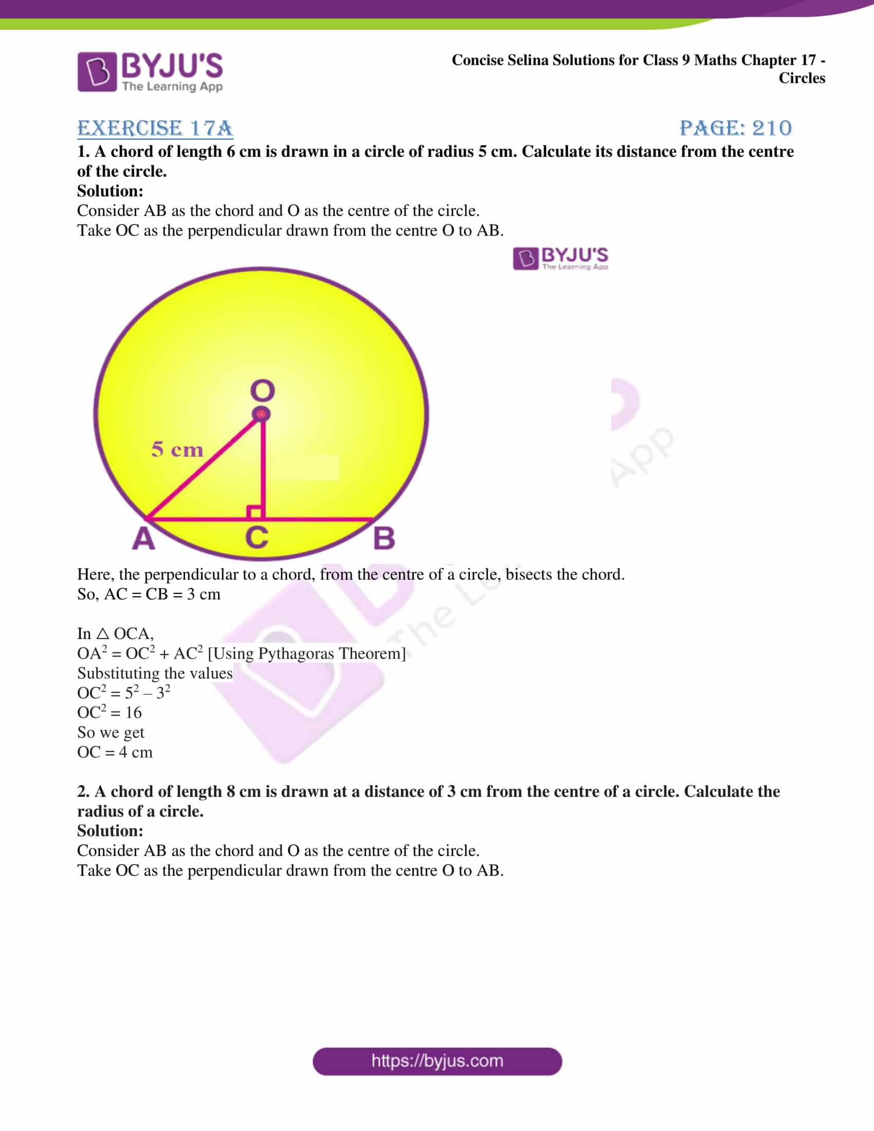 Selina Solutions Class 9 Concise Maths Chapter 17 Circles Download