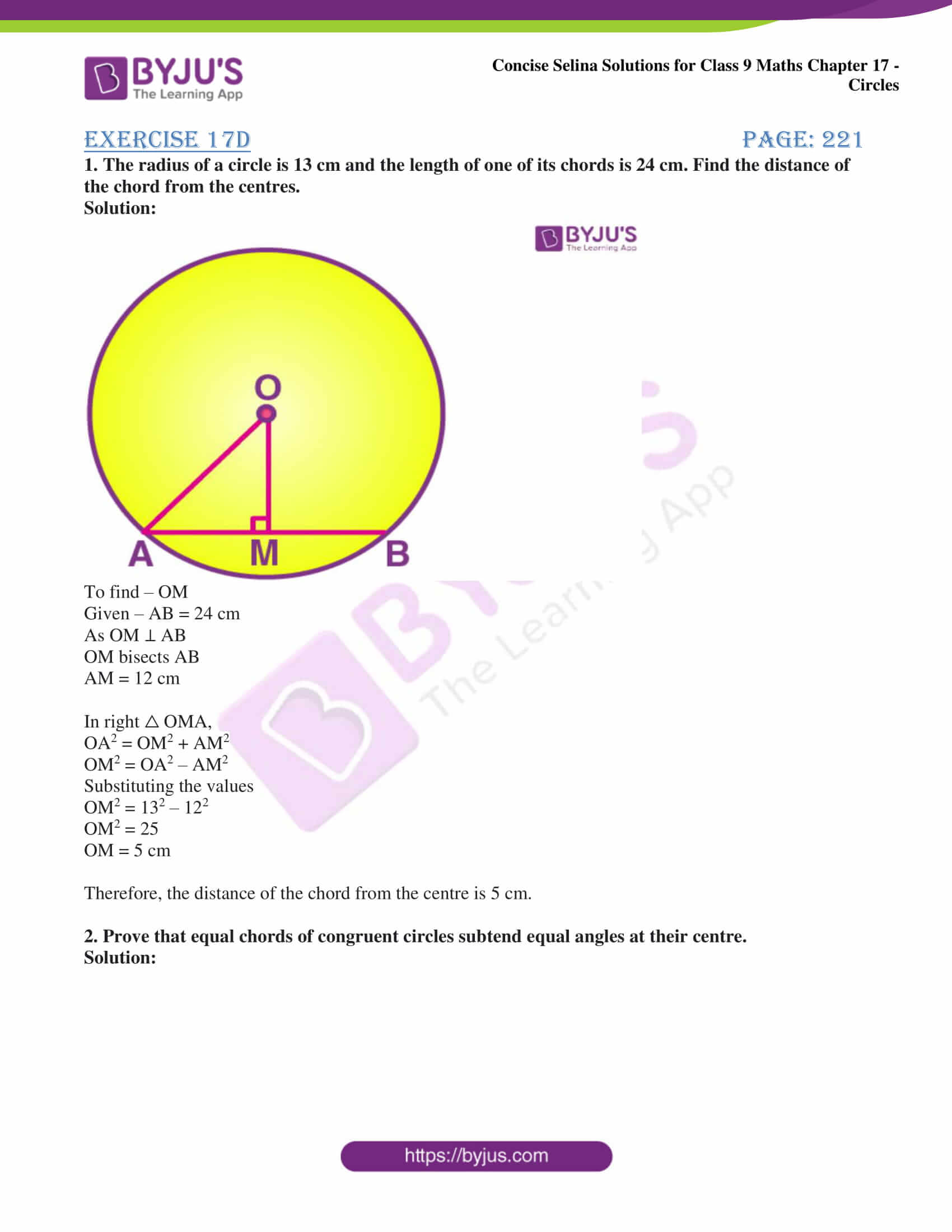 Selina Solutions Class 9 Concise Maths Chapter 17 Circles Download Selina Solutions Class 9 Concise Maths Chapter 17 Circles Download