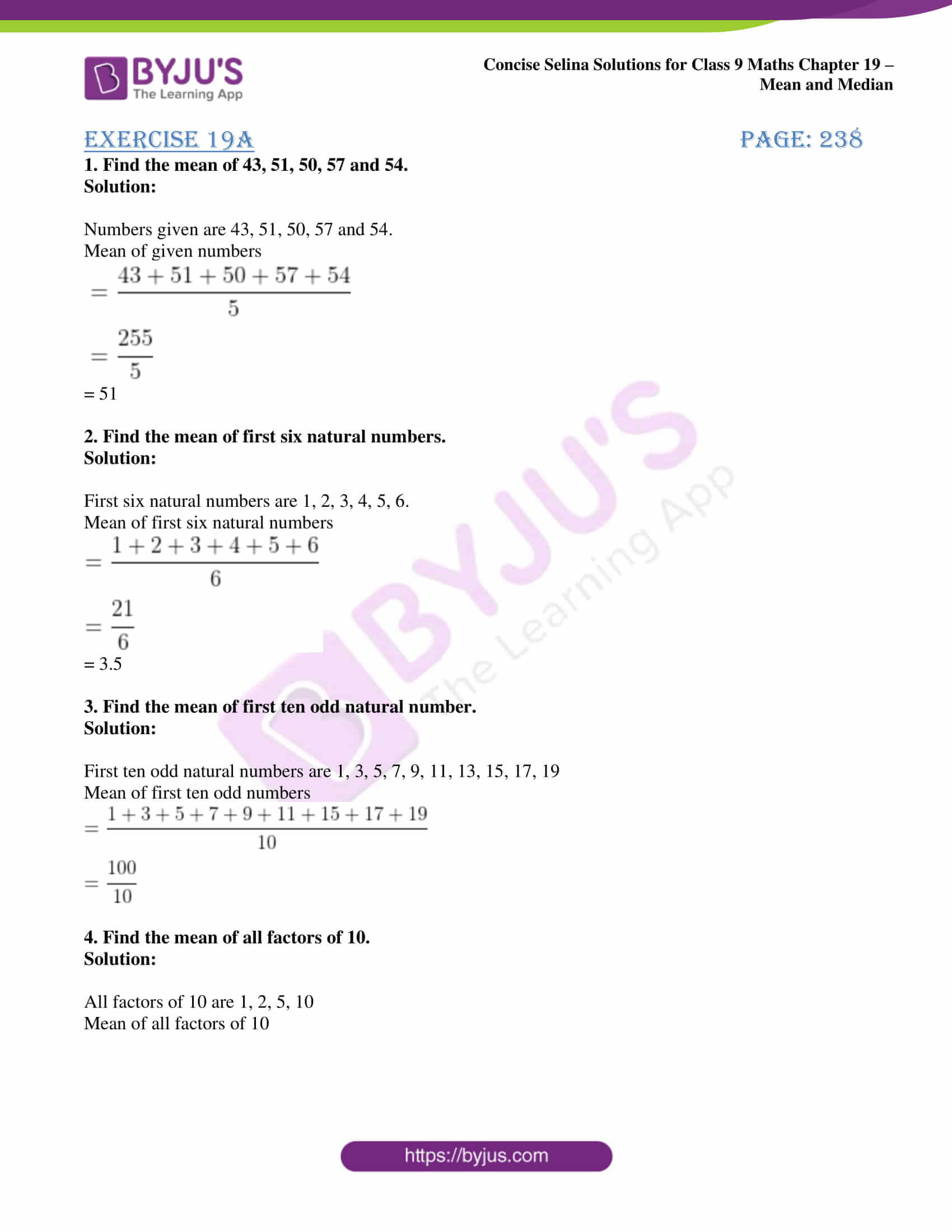 Selina Solutions Class 9 Concise Maths Chapter 19 Mean And Median Selina Solutions Class 9 Concise Maths Chapter 19 Mean And Median