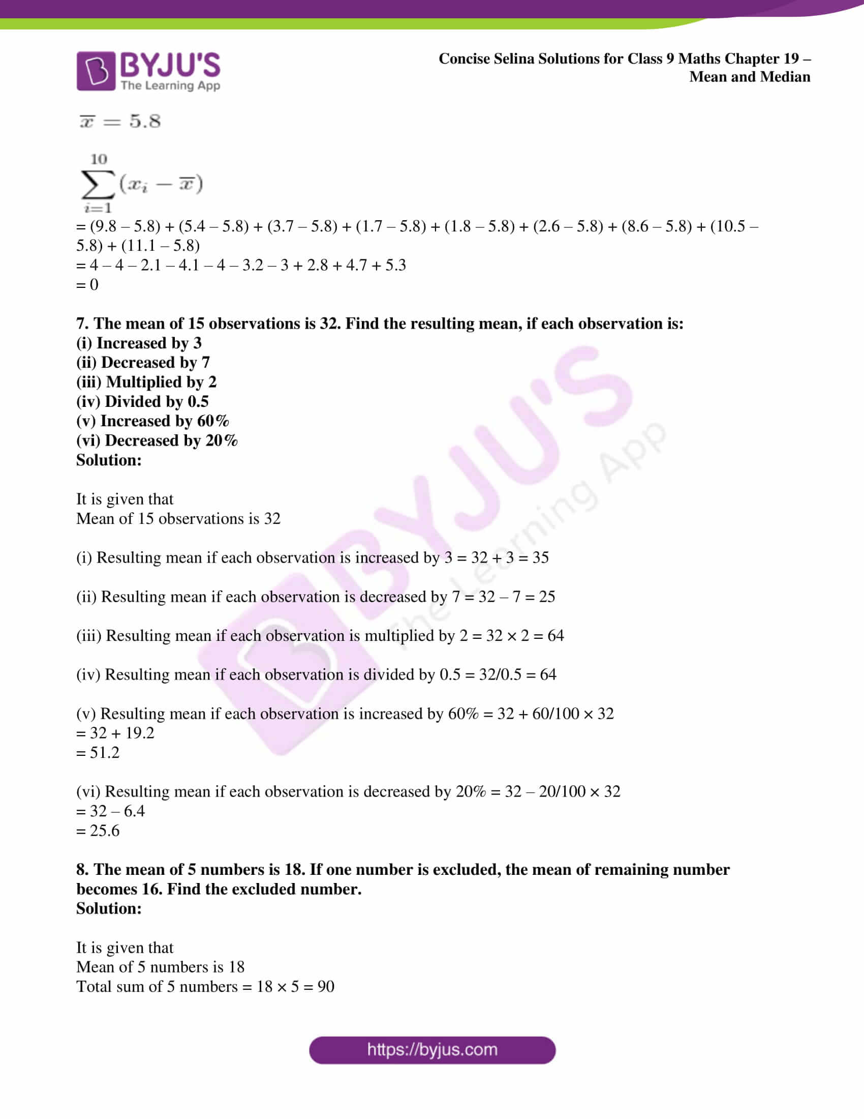 Selina Solutions Class 9 Concise Maths Chapter 19 Mean And Median Selina Solutions Class 9 Concise Maths Chapter 19 Mean And Median