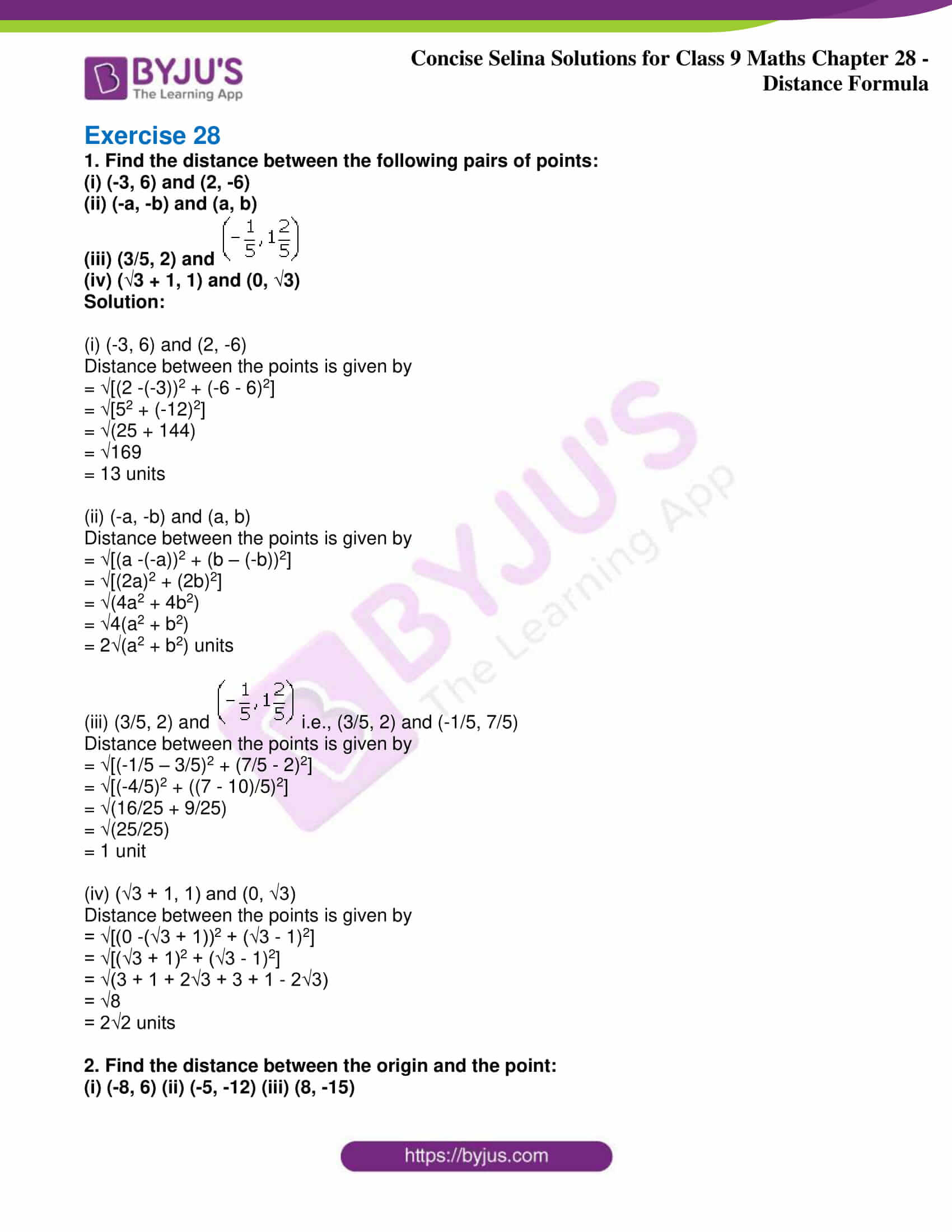 Selina Solutions Class 9 Concise Maths Chapter 28 Distance Formula
