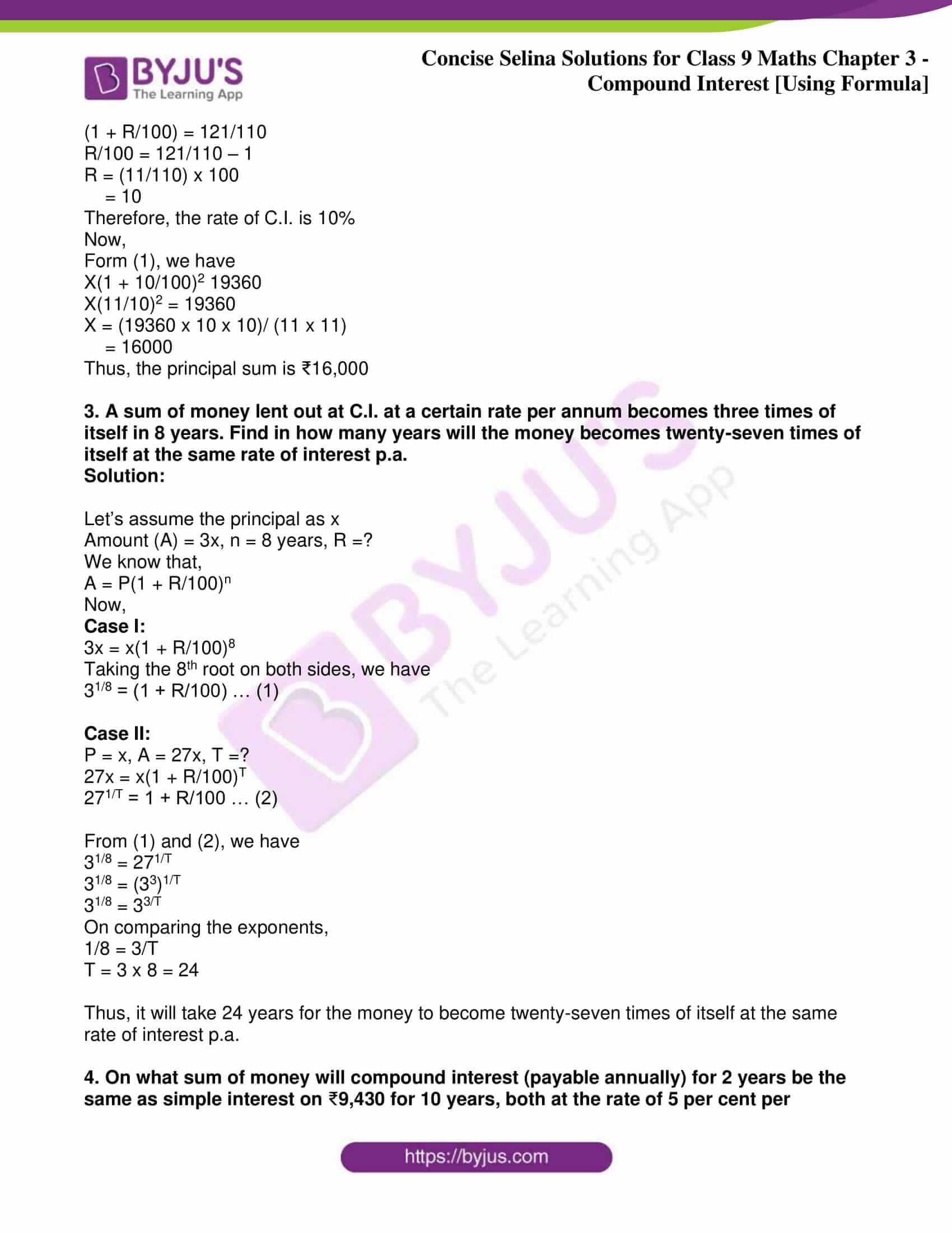 Selina Solutions Class 9 Concise Maths Chapter 3 Compound Interest Selina Solutions Class 9 Concise Maths Chapter 3 Compound Interest