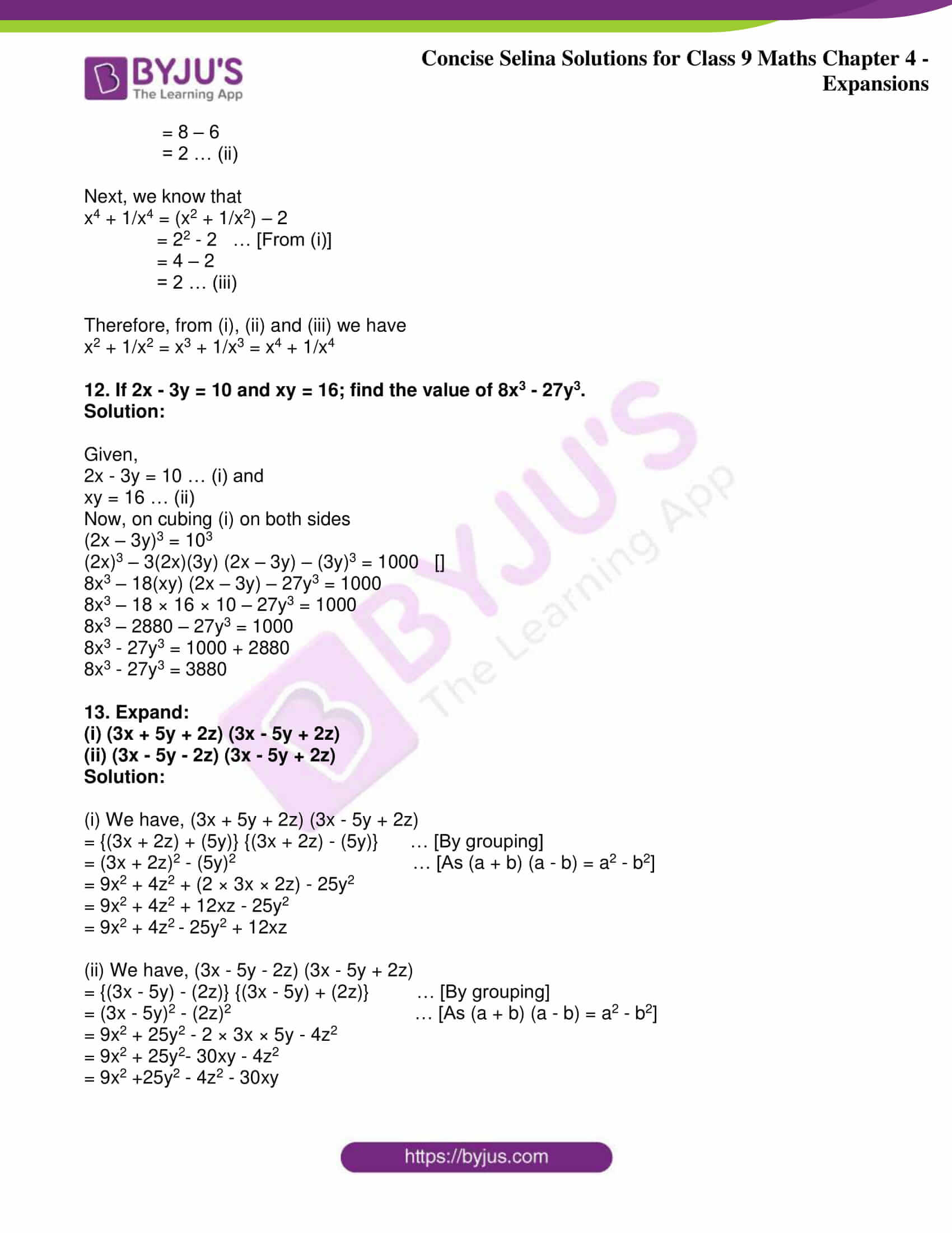 Selina Solutions Class 9 Concise Maths Chapter 4 Expansions Download