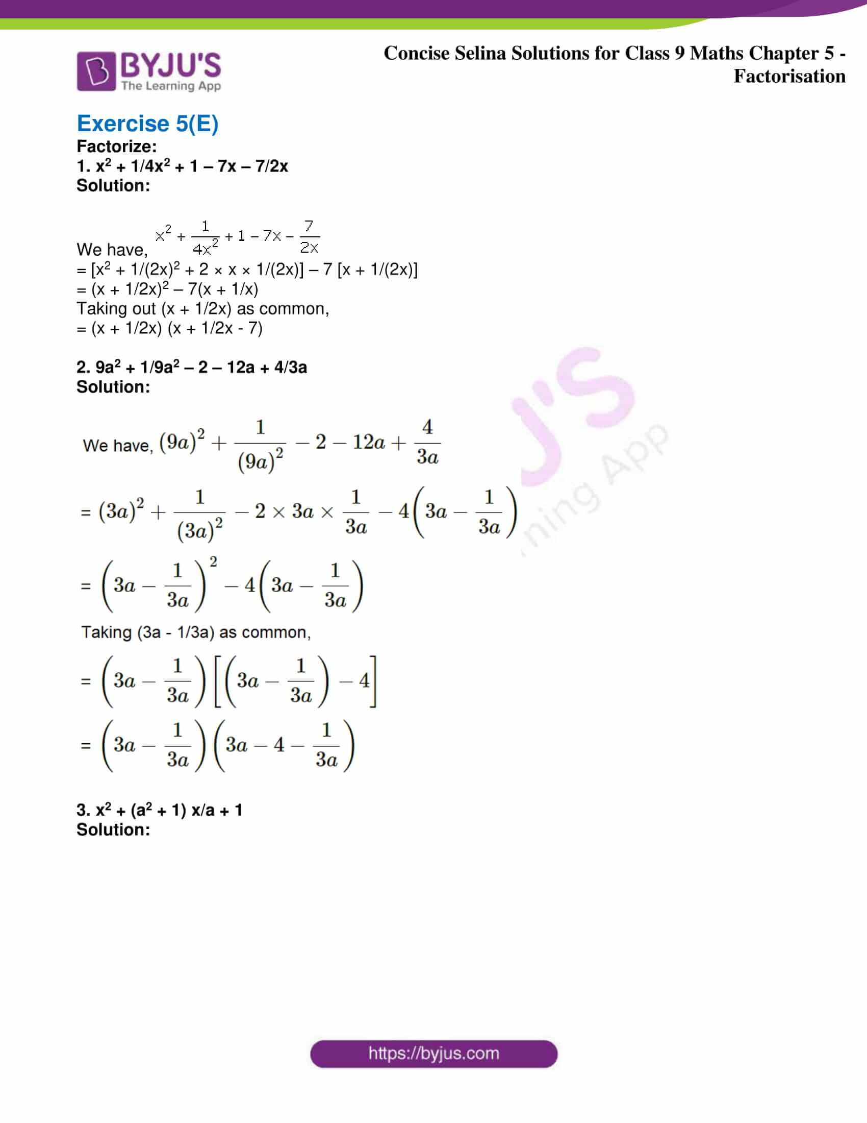 Selina Solutions Class 9 Concise Maths Chapter 5 Factorisation Selina Solutions Class 9 Concise Maths Chapter 5 Factorisation