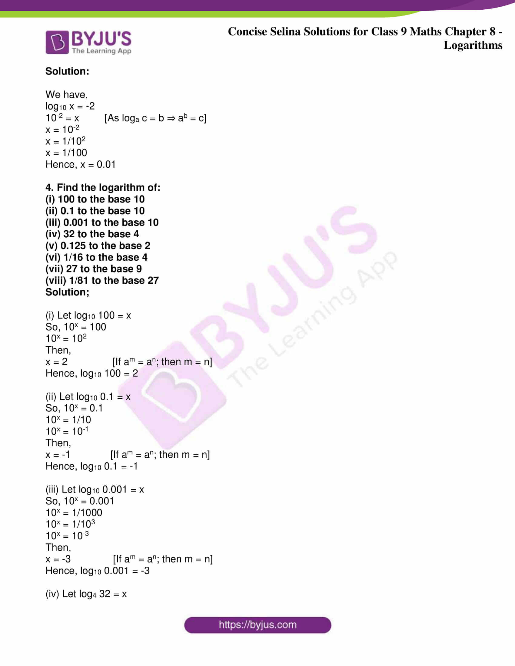 Selina Solutions Class 9 Concise Maths Chapter 8 Logarithms Download Selina Solutions Class 9 Concise Maths Chapter 8 Logarithms Download