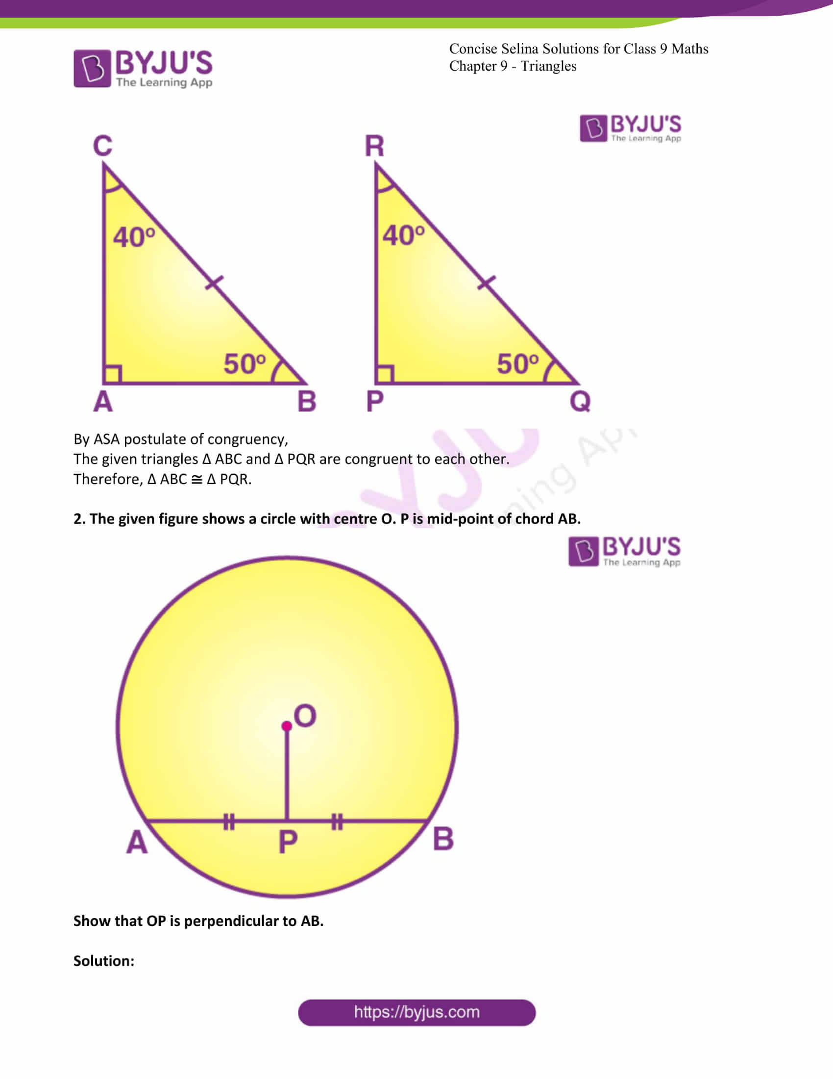 Selina Solutions Class 9 Concise Maths Chapter 9 Triangles Download Selina Solutions Class 9 Concise Maths Chapter 9 Triangles Download