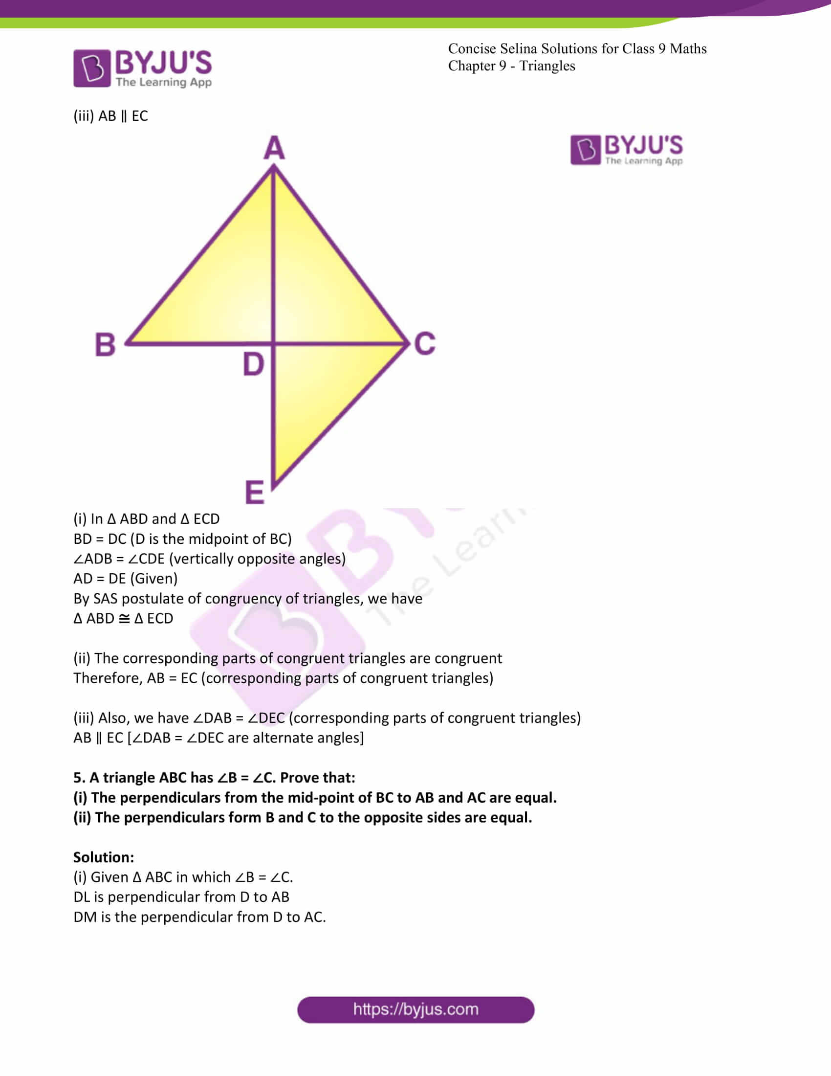 Selina Solutions Class 9 Concise Maths Chapter 9 Triangles Download