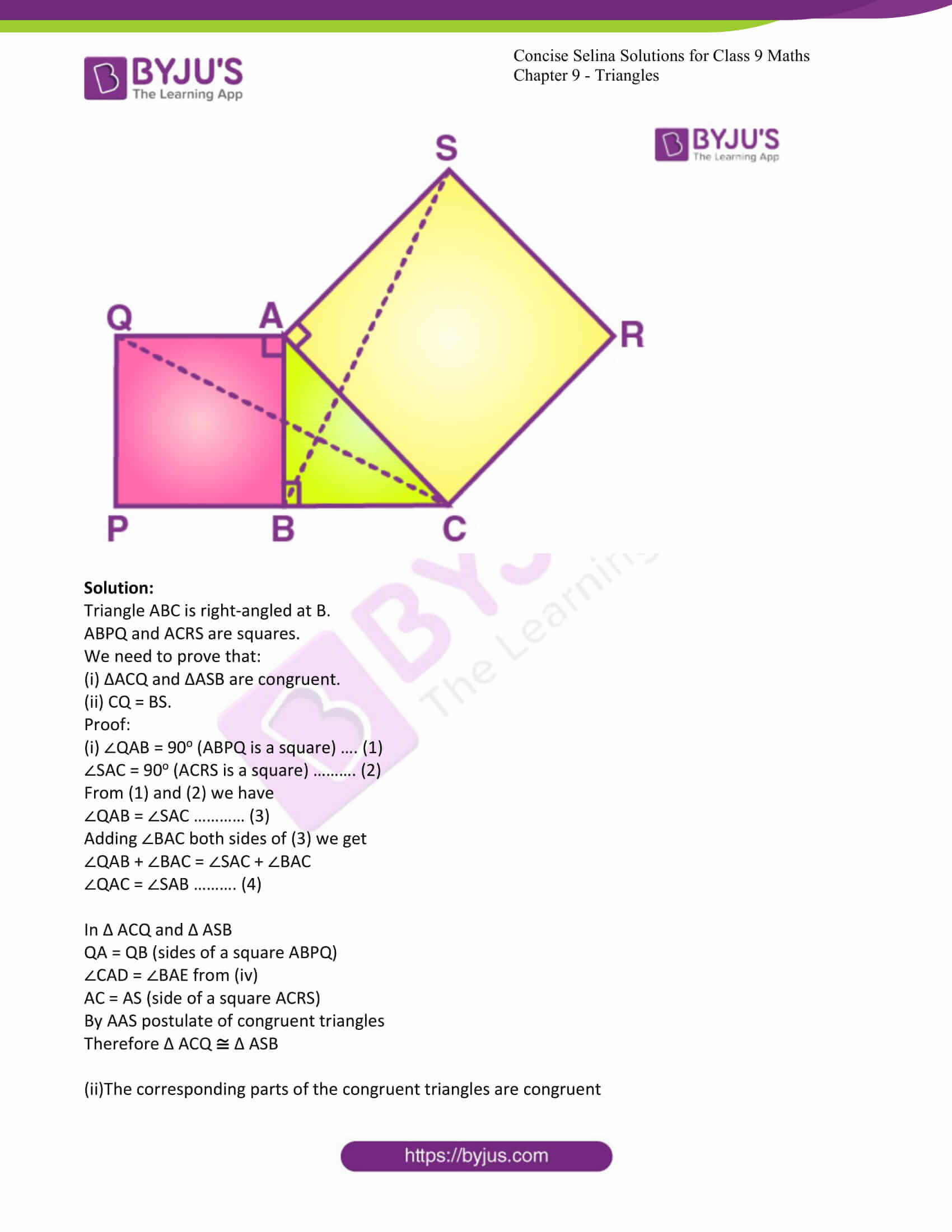 Selina Solutions Class 9 Concise Maths Chapter 9 Triangles Download