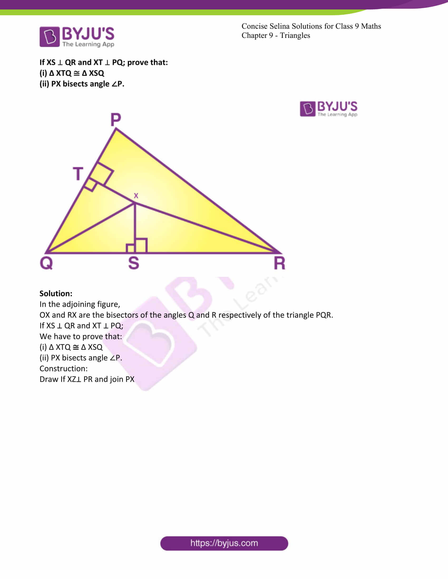 Selina Solutions Class 9 Concise Maths Chapter 9 Triangles Download Selina Solutions Class 9 Concise Maths Chapter 9 Triangles Download