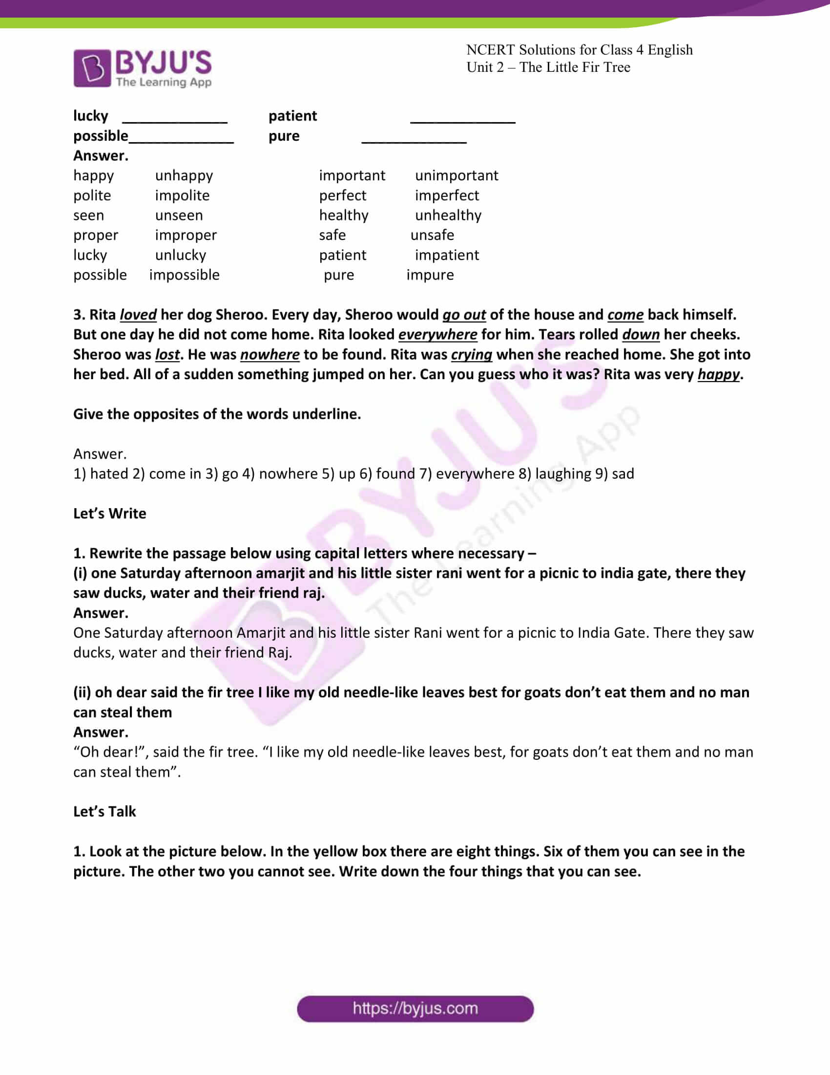NCERT Solutions For Class 4 English Chapter 2 Noses And The Little NCERT Solutions For Class 4 English Chapter 2 Noses And The Little