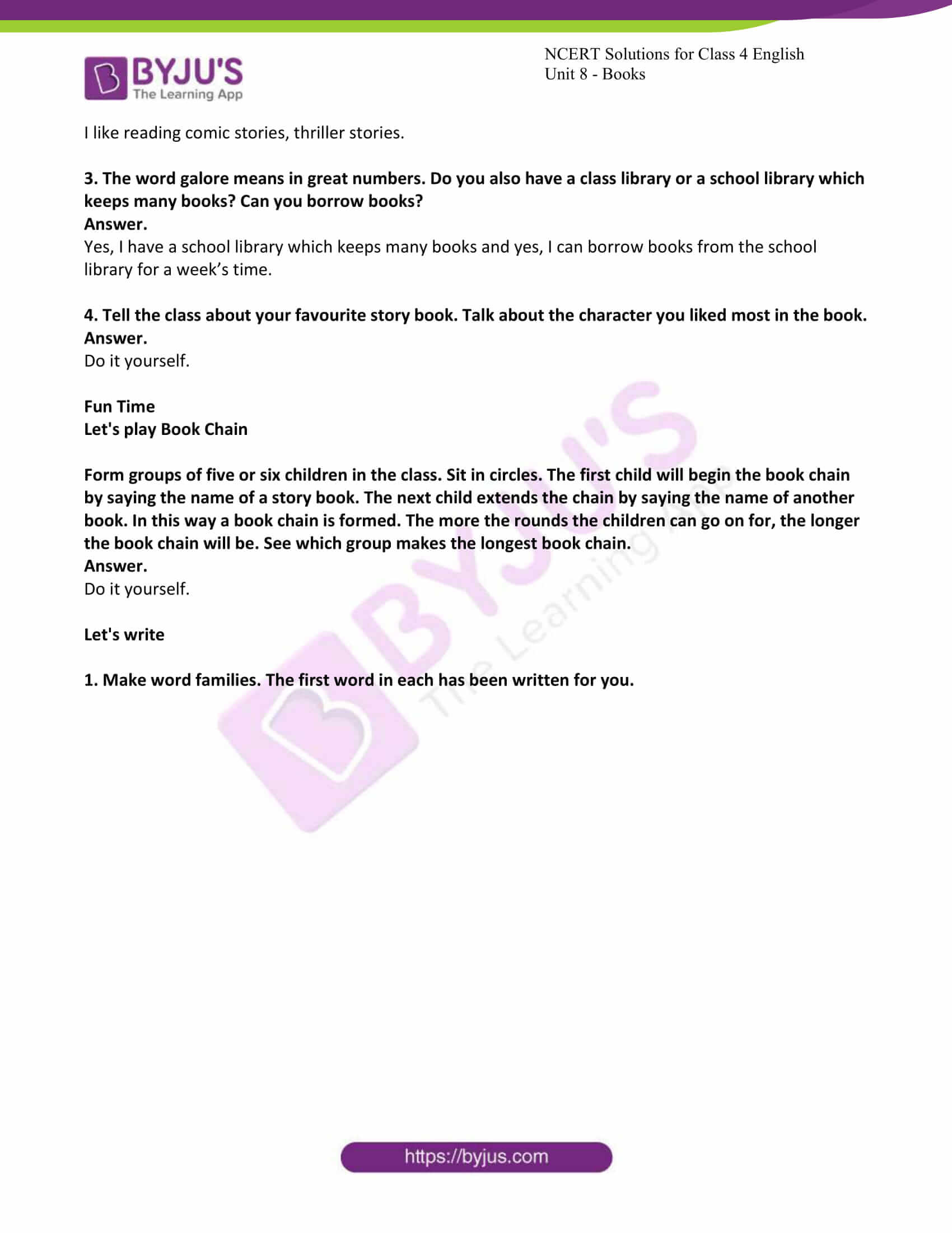 NCERT Solutions For Class 4 English Chapter 8 - Books and Going to buy ...