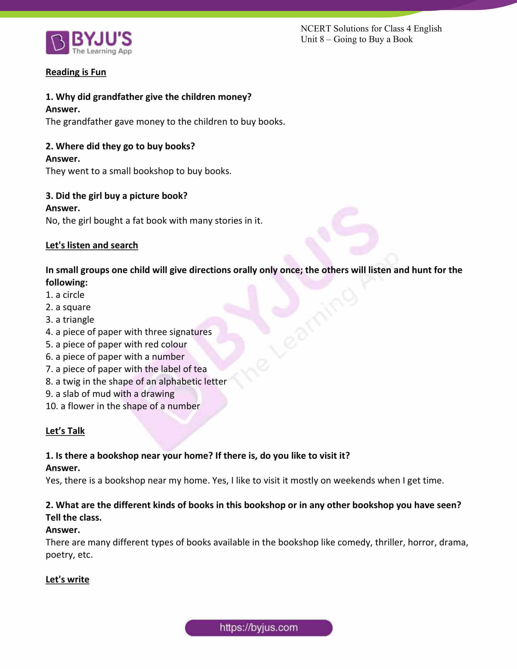 NCERT Solutions For Class 4 English Chapter 8 - Books and Going to buy ...